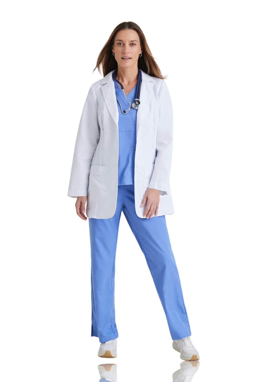 Grey's Anatomy 7446 Missy 2 Pkt White Lab Coat w/ Back Tab Small