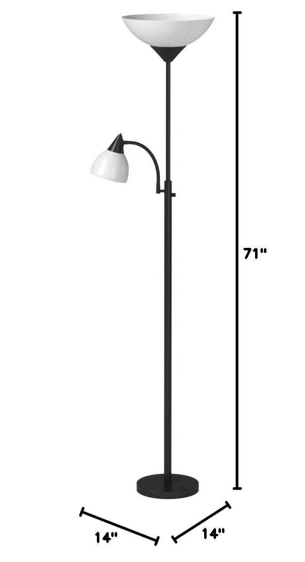 Adesso 7202-01 Piedmont 71" Torchiere with Adjustable Reading Lamp, 2 Lights, Black, Smart Outlet Compatible