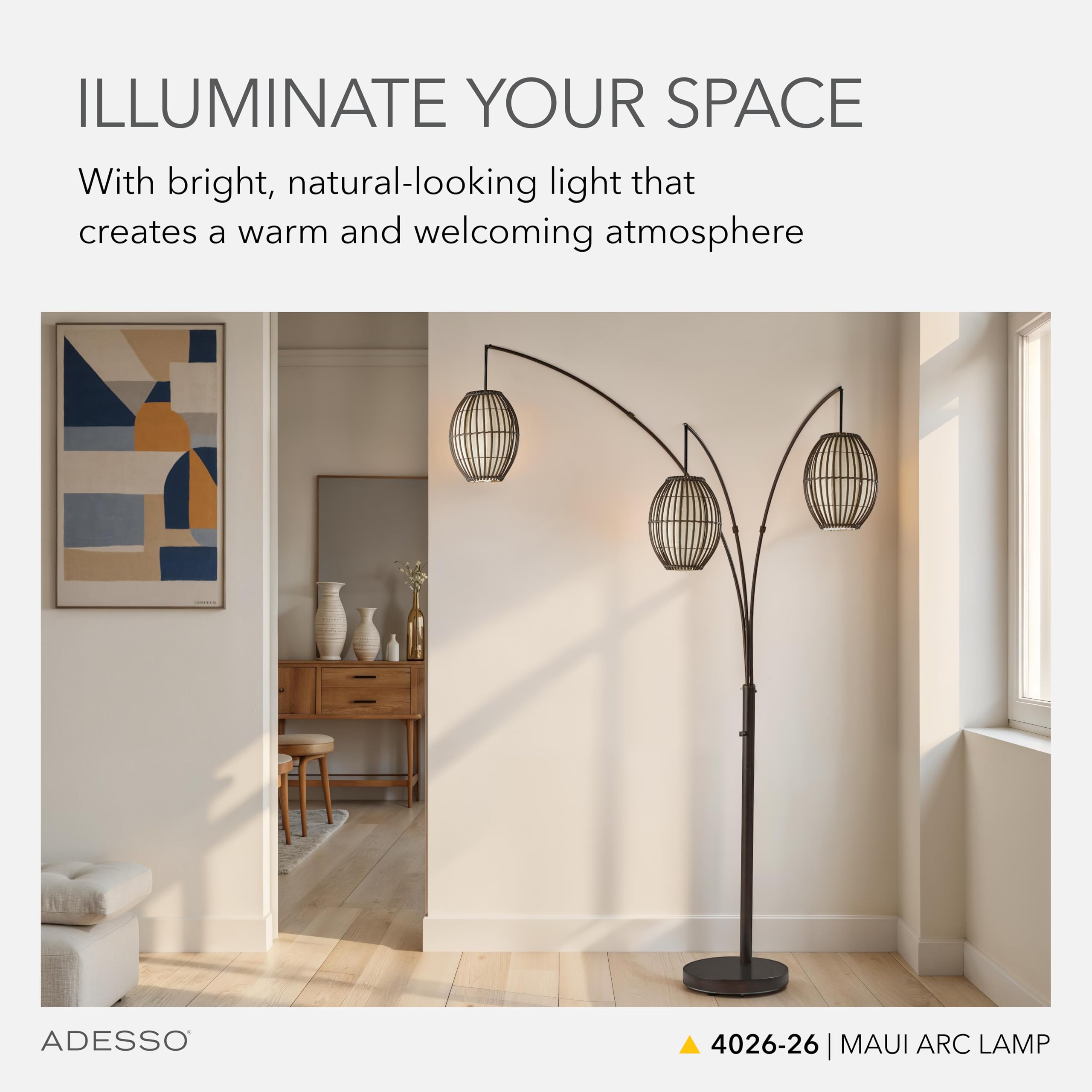 Adesso 4026-26 Maui Arc Lamp, 82 in, 3x60W Incandescent,13 CFL, Antique Bronze, 1 Floor Lamp