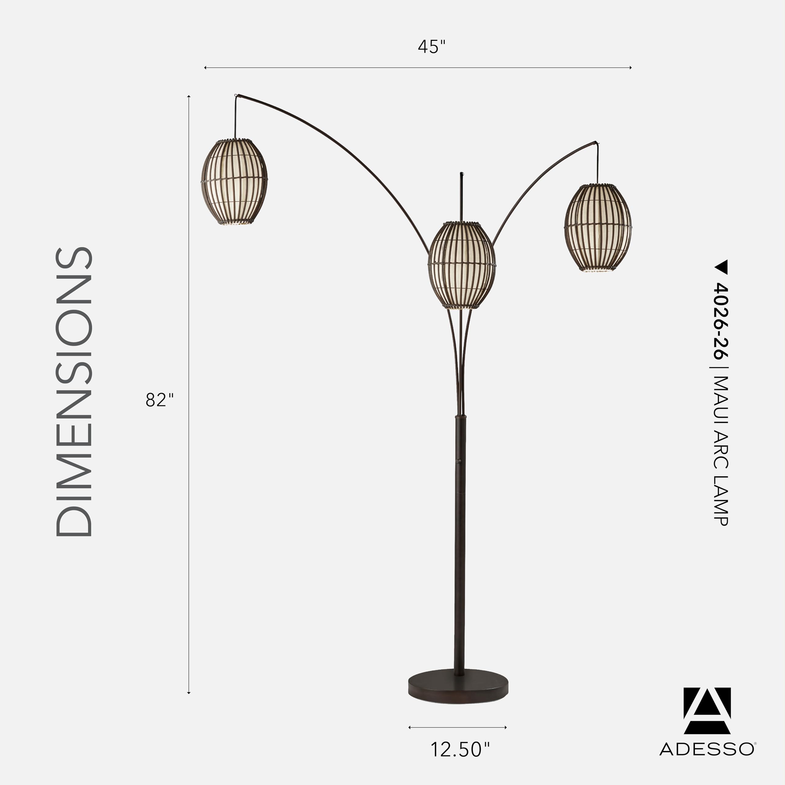 Adesso 4026-26 Maui Arc Lamp, 82 in, 3x60W Incandescent,13 CFL, Antique Bronze, 1 Floor Lamp