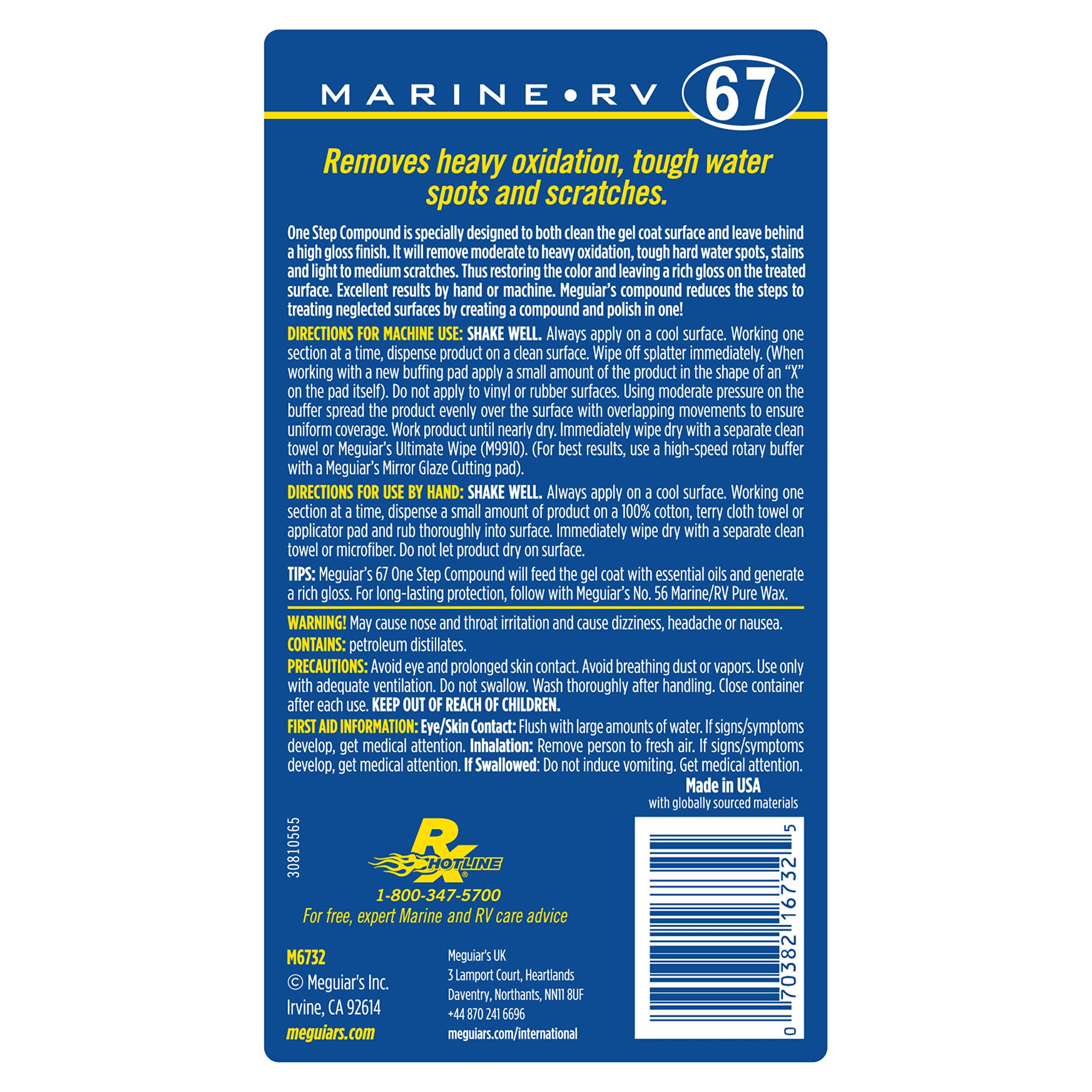 Meguiar's M6732 Marine/RV One Step Compound - 32 Oz Bottle