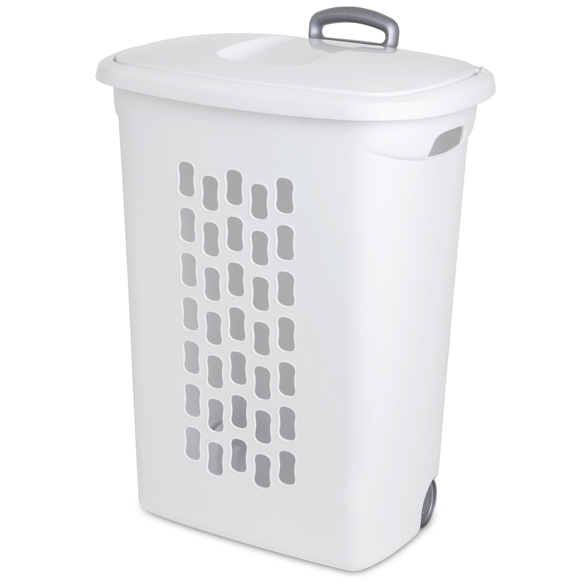 Sterilite 12228003 Ultra Wheeled Hamper, White Lid & Base w/ Plastic Handle & Wheels, 3-Pack
