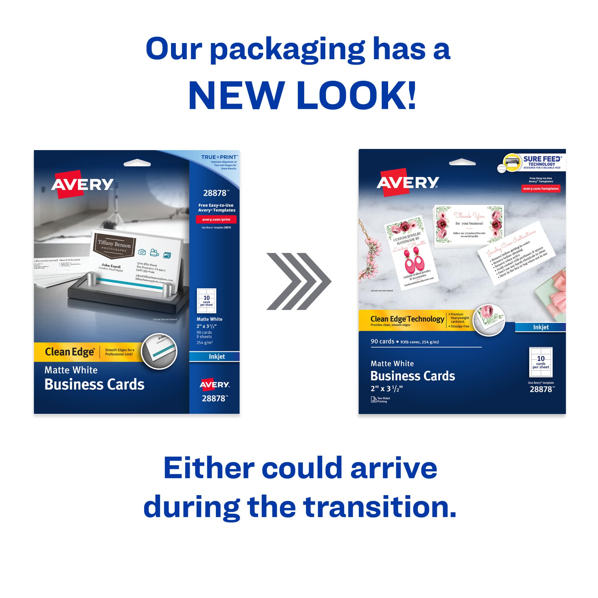 Avery Printable Business Cards, Inkjet Printers, 90 Cards, 2 x 3.5, Clean Edge, Heavyweight (28878)