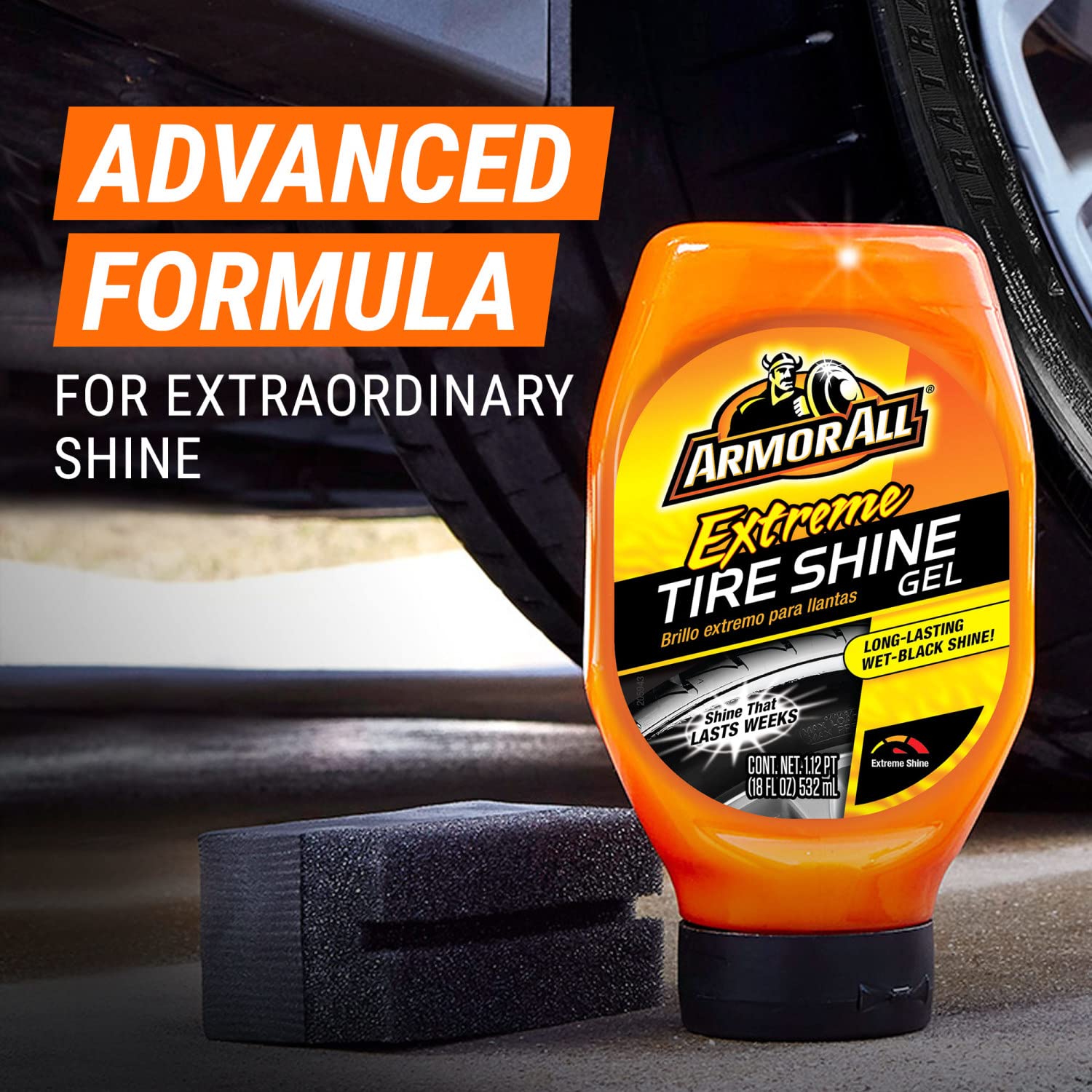 Extreme Tire Shine Gel by Armor All, Tire Shine for Restoring Color and Tire Protection, 18 Fl Oz