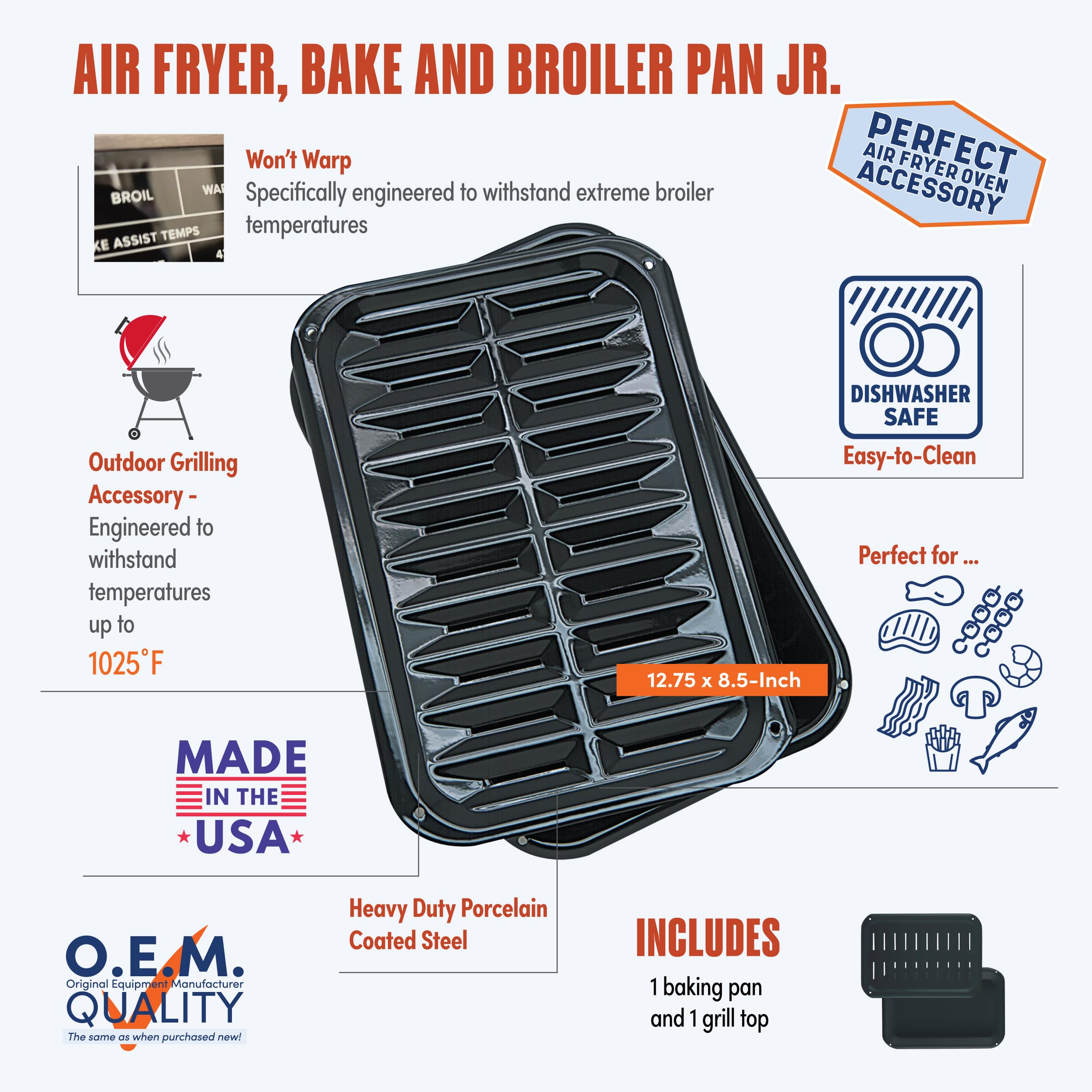 Range Kleen BP106X 2 PC Porcelain Broil and Bake Pan 12.75 Inch by 8.5 Inch,Black