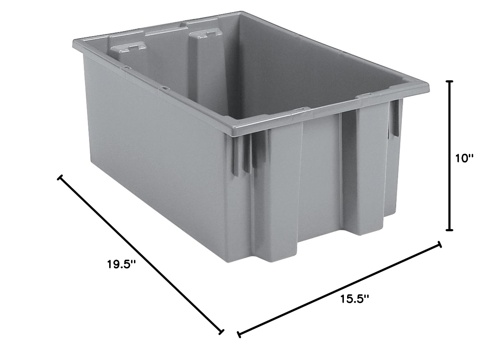 Akro-Mils 35190 Nest and Stack Plastic Storage Container and Distribution Tote, (19-1/2-Inch L x 15-1/2-Inch W x 10-Inch H), Gray, (6-Pack)