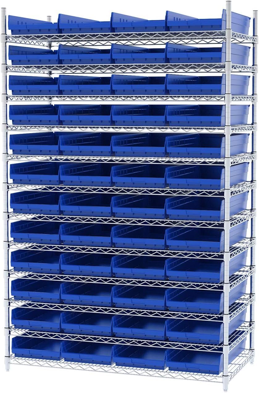 Akro-Mils 30174 Plastic Nesting Shelf Bin Box, (24-Inch x 11-Inch x 4-Inch), Blue, (6-Pack)