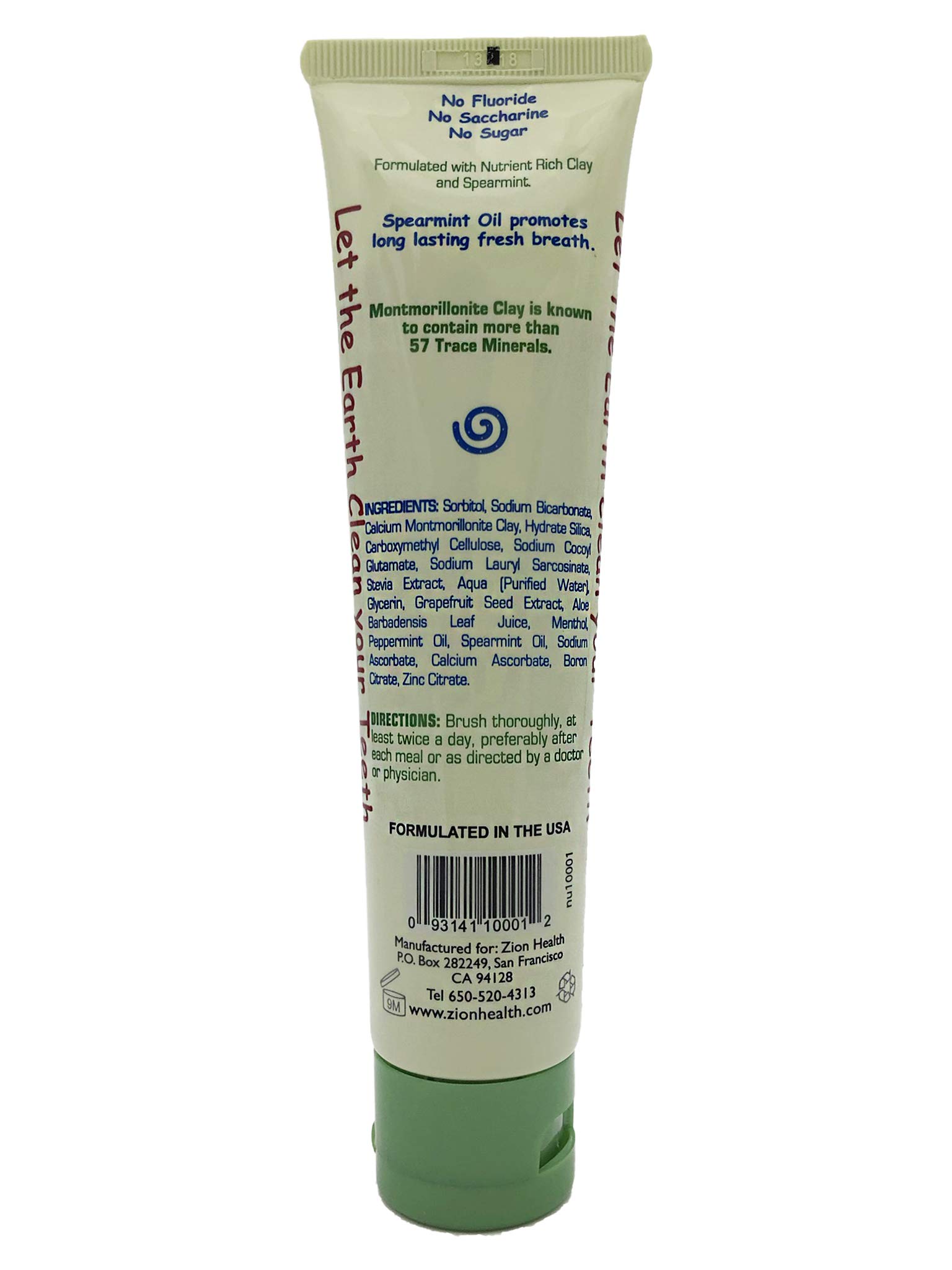 Zion Health Claybrite Natural Toothpaste, Natural Mint, 4 Ounce (Packaging may vary)