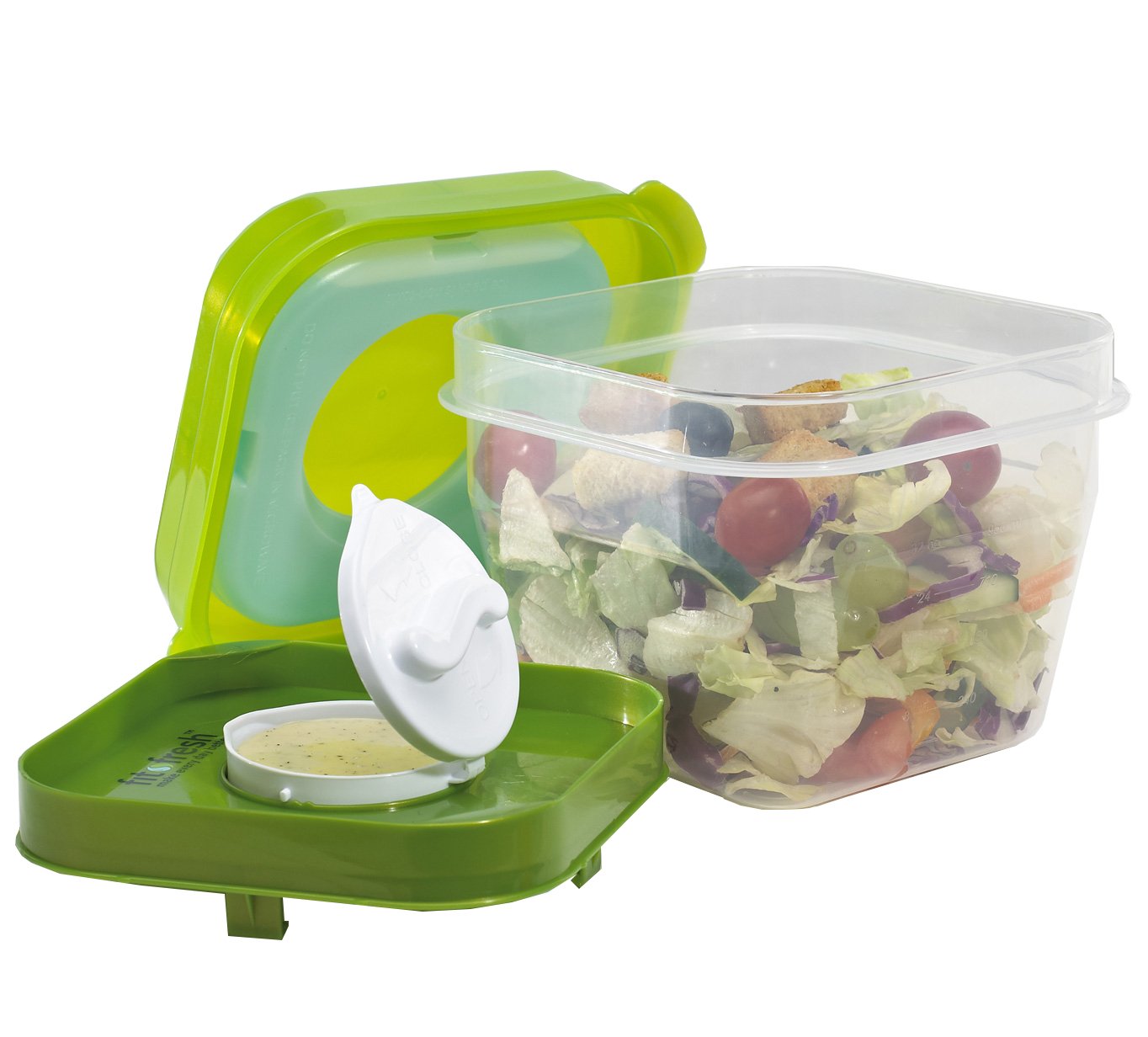 Fit & Fresh Salad Shaker Reusable Plastic Container with Dressing Dispenser and Ice Pack, Healthy Lunch Box Set, 4-Cup Capacity, BPA-Free