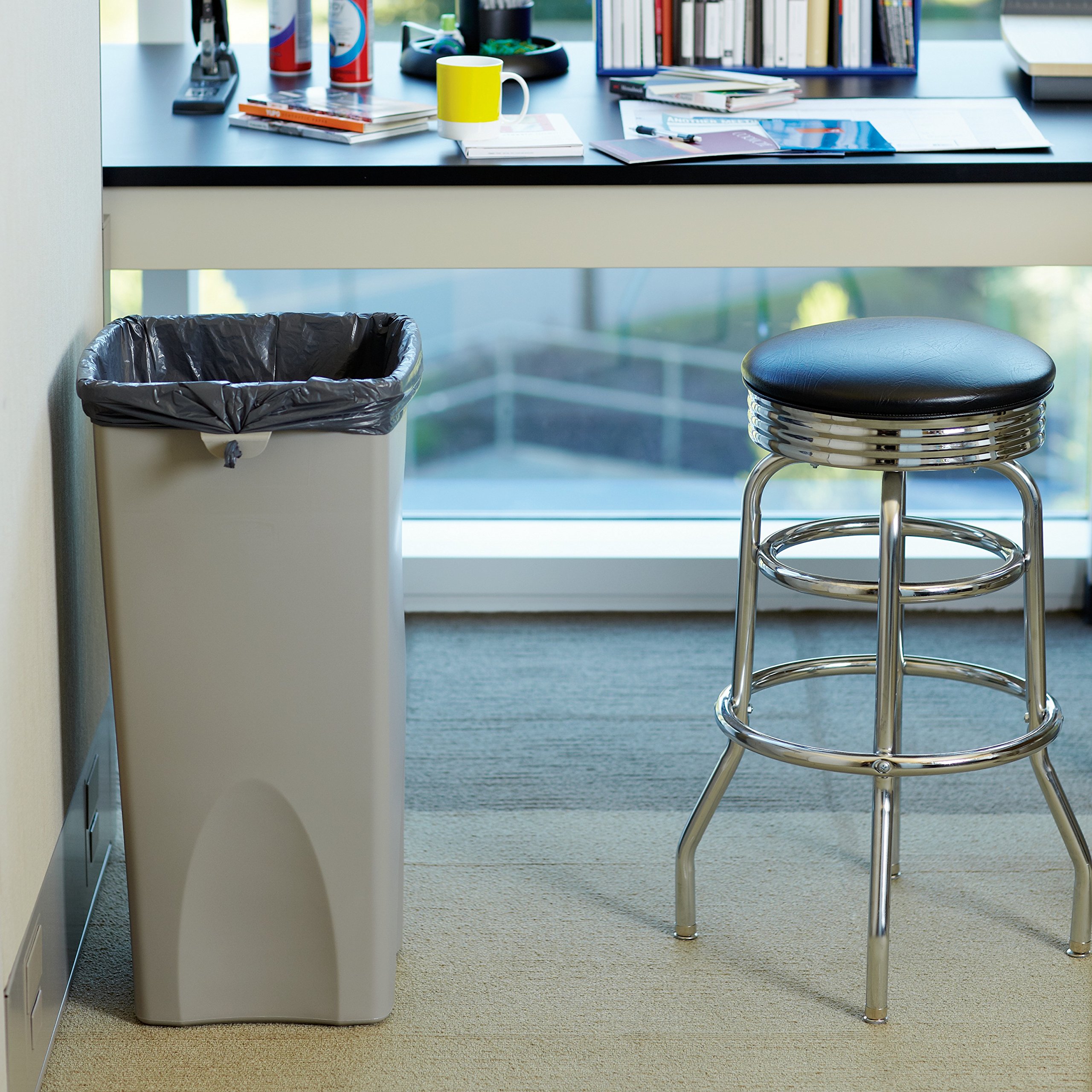 Rubbermaid Commercial Products Untouchable Square Trash/Garbage Can, 23-Gallon, Beige, Wastebasket for Outdoor/Restaurant/School/Kitchen