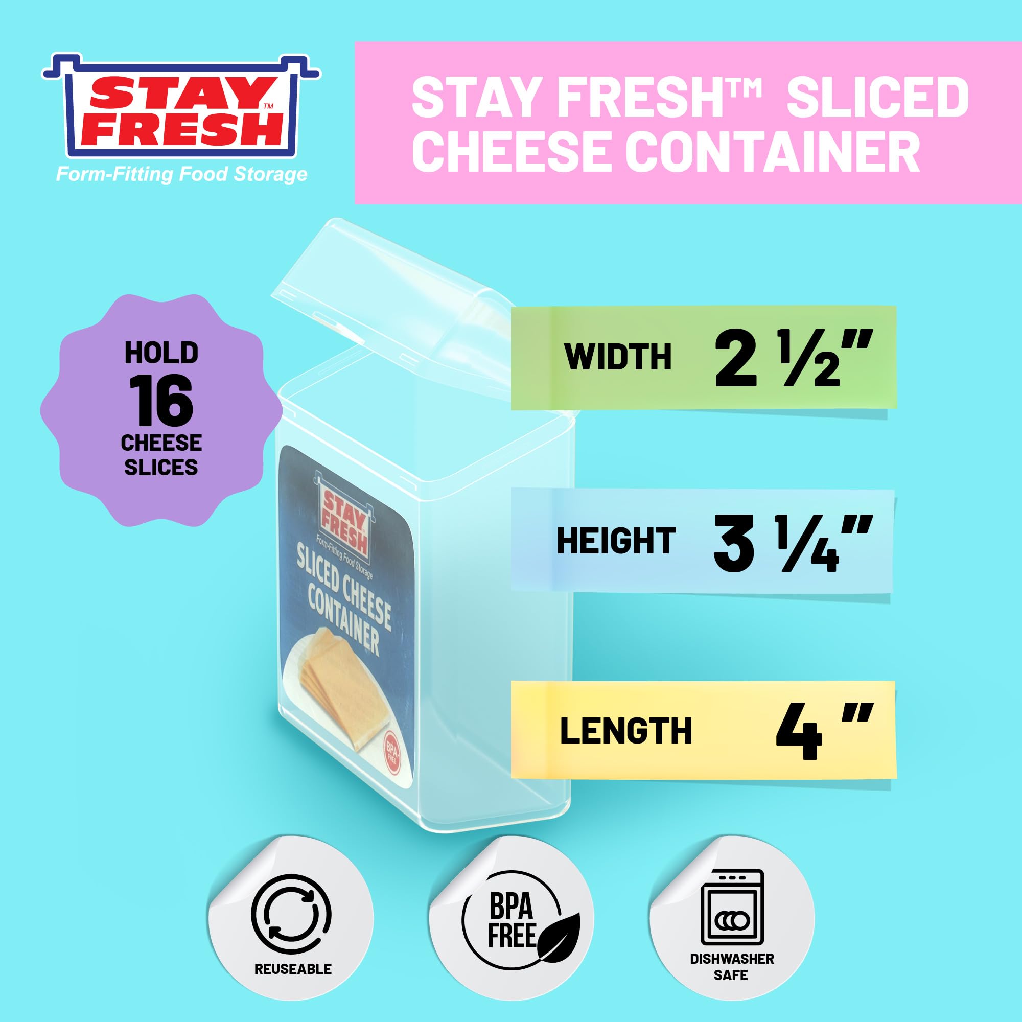 American Cheese Slice Storage Container - Stay Fresh Clear Plastic Cheese Slice Holder that is Dishwasher Safe, BPA Free. Air tight Cheese Container for your Pantry, Counter, Refrigerator