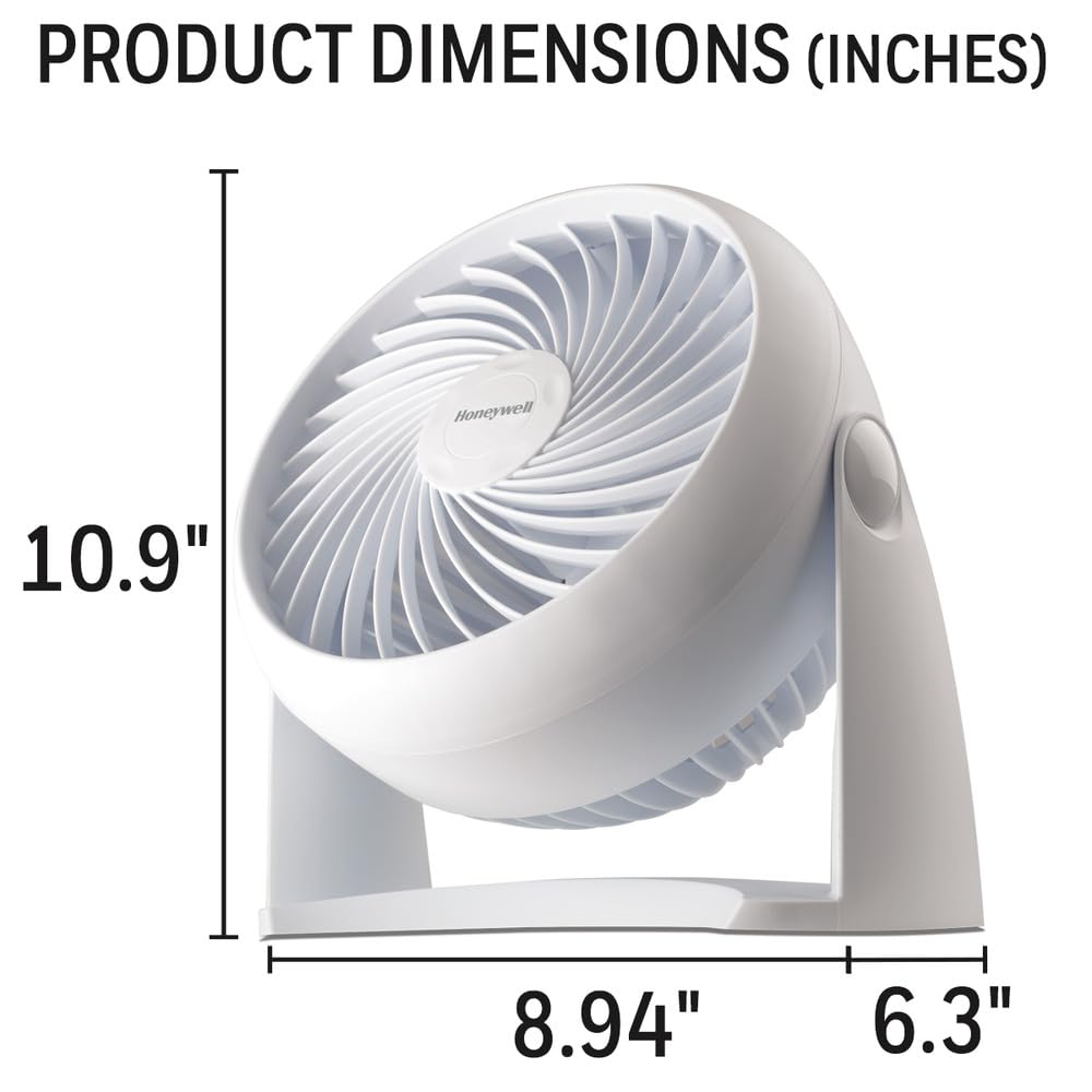 Honeywell HT-904 TurboForce Tabletop Air Circulator Fan, Small, White β Quiet Personal Fan for Home or Office, 3 Speeds and 90 Degree Pivoting Head