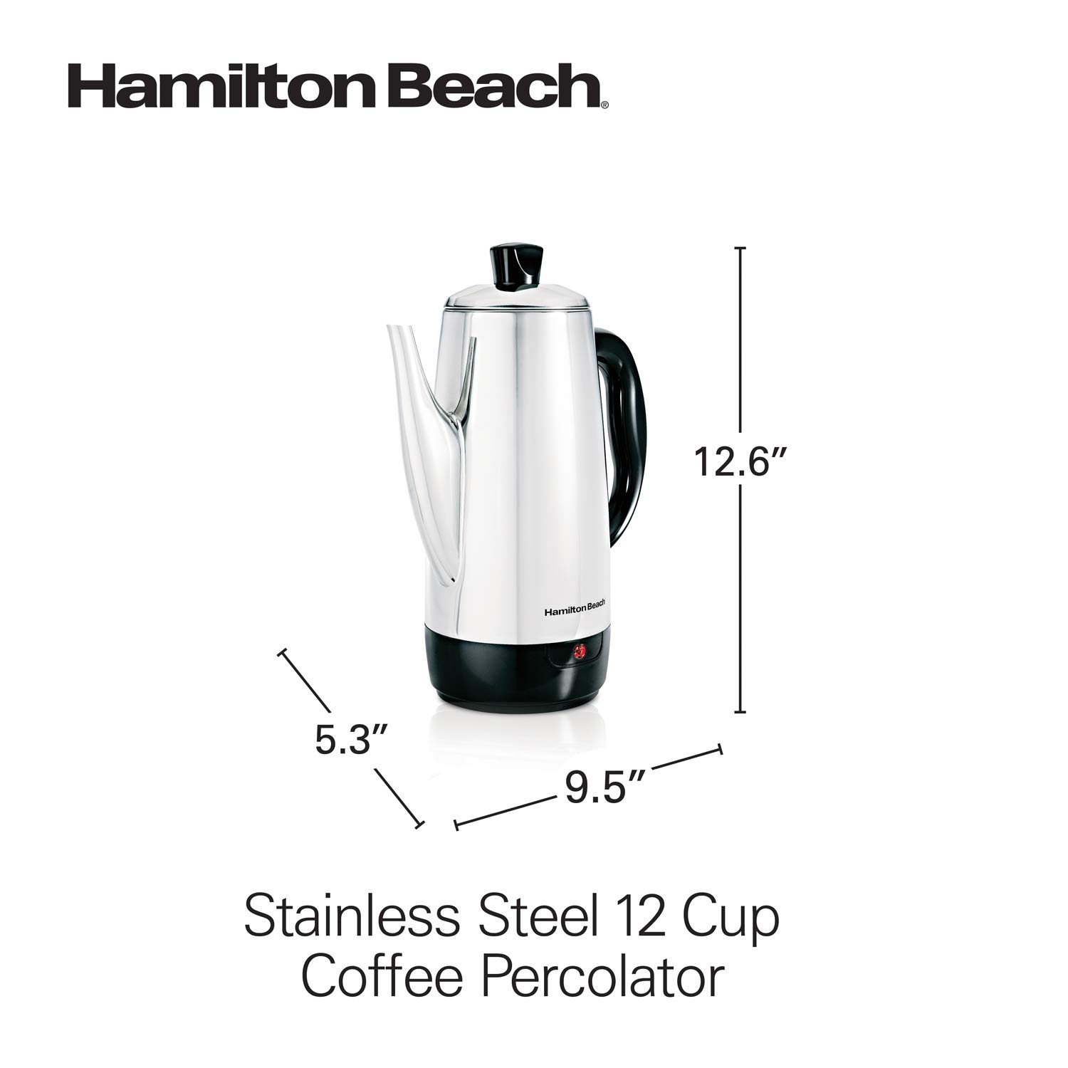 Hamilton Beach 12 Cup Electric Percolator Coffee Maker, Stainless Steel, Quick Brew, Vintage Spout