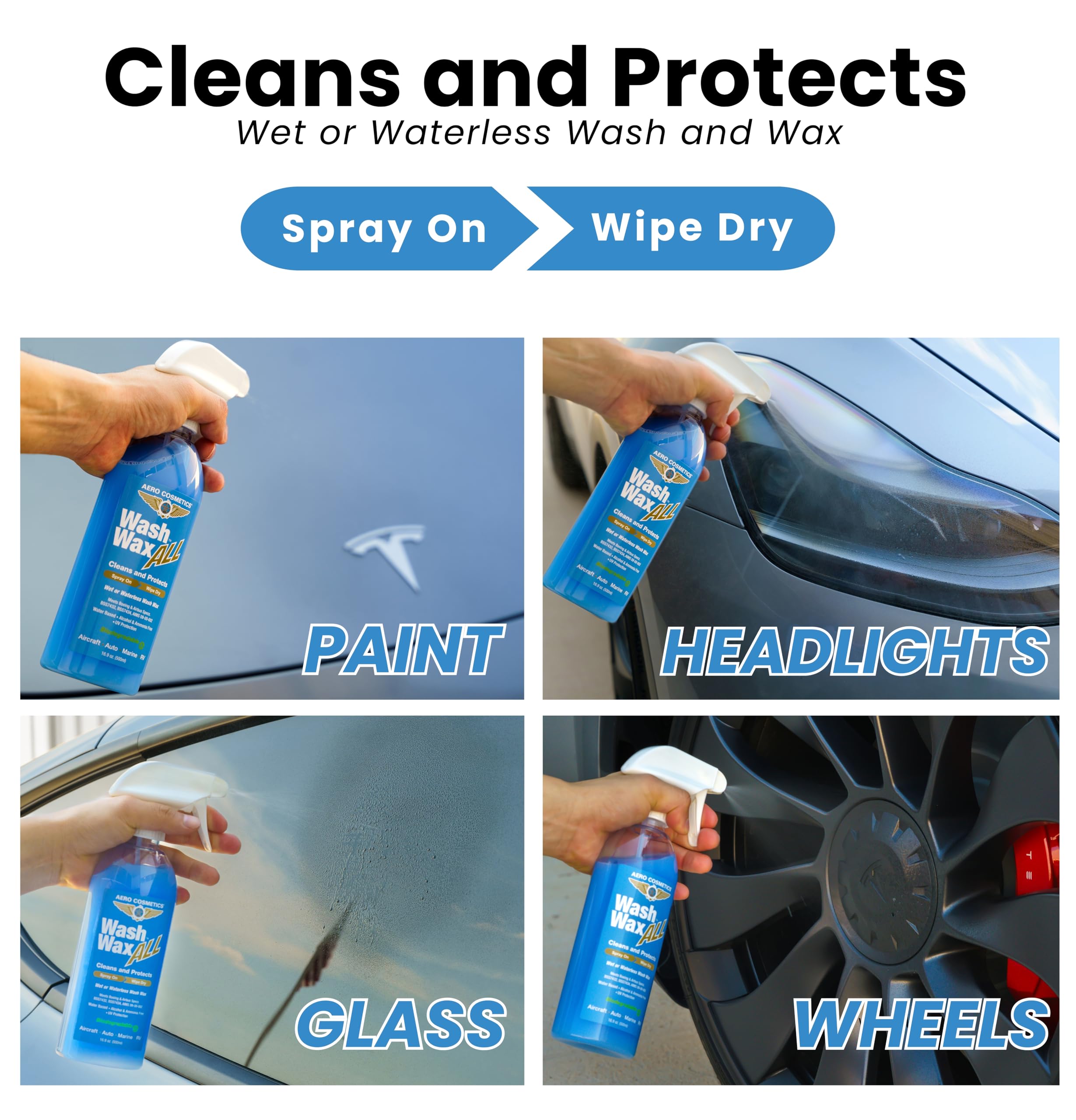 Wet or Waterless Car Wash Wax 32 fl. oz Aircraft Quality for your Car, RV, Boat, Motorcycle. Anywhere, Anytime, Home, Office, School, Garage, Parking Lots.