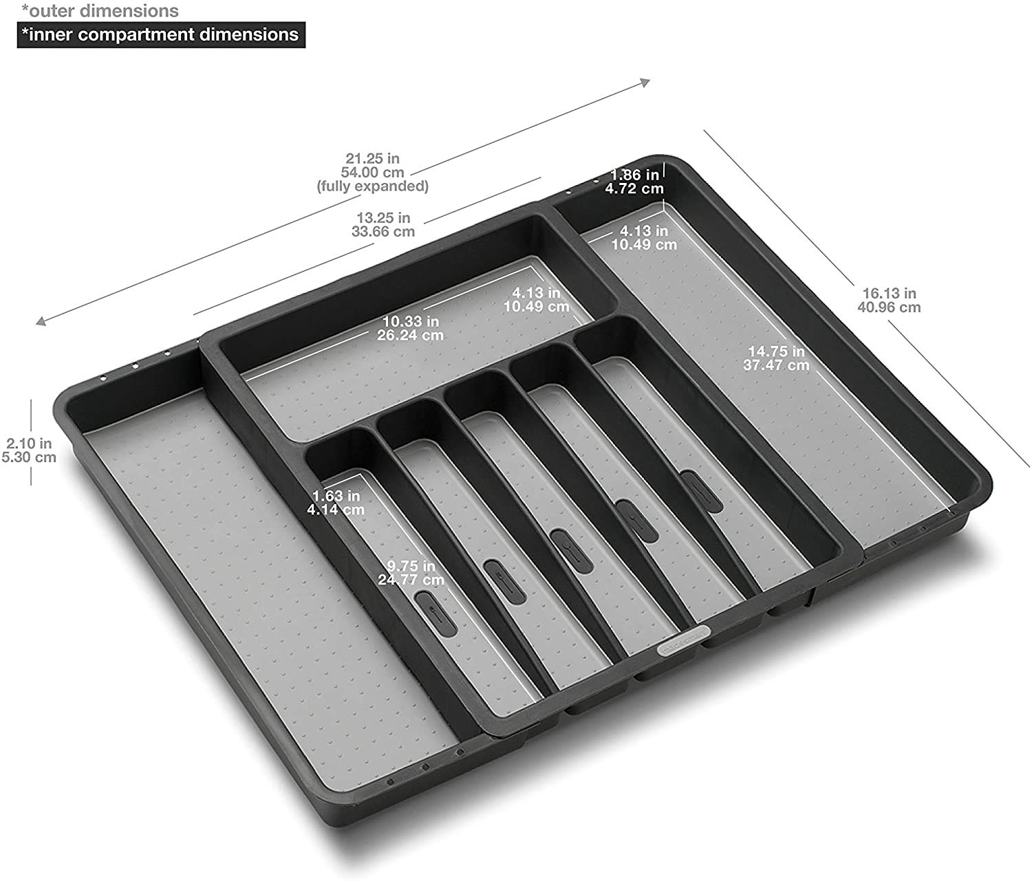 madesmart Expandable Silverware Tray - Granite | CLASSIC COLLECTION | 8-Compartments | Kitchen Organizer | Soft-Grip Lining | Easy to Clean | BPA-Free