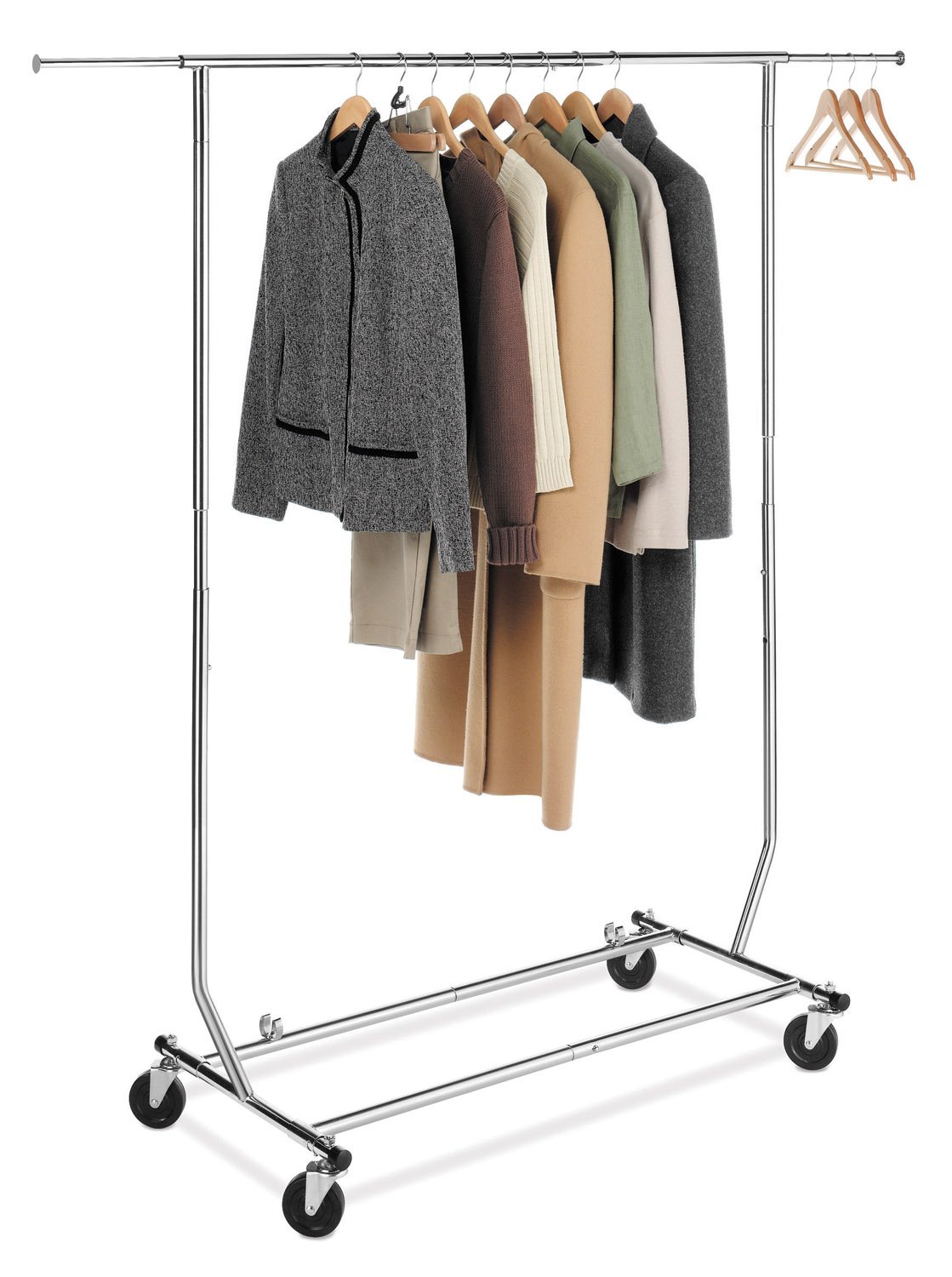 Whitmor Adjustable Rolling Garment Rack Collapsible Chrome