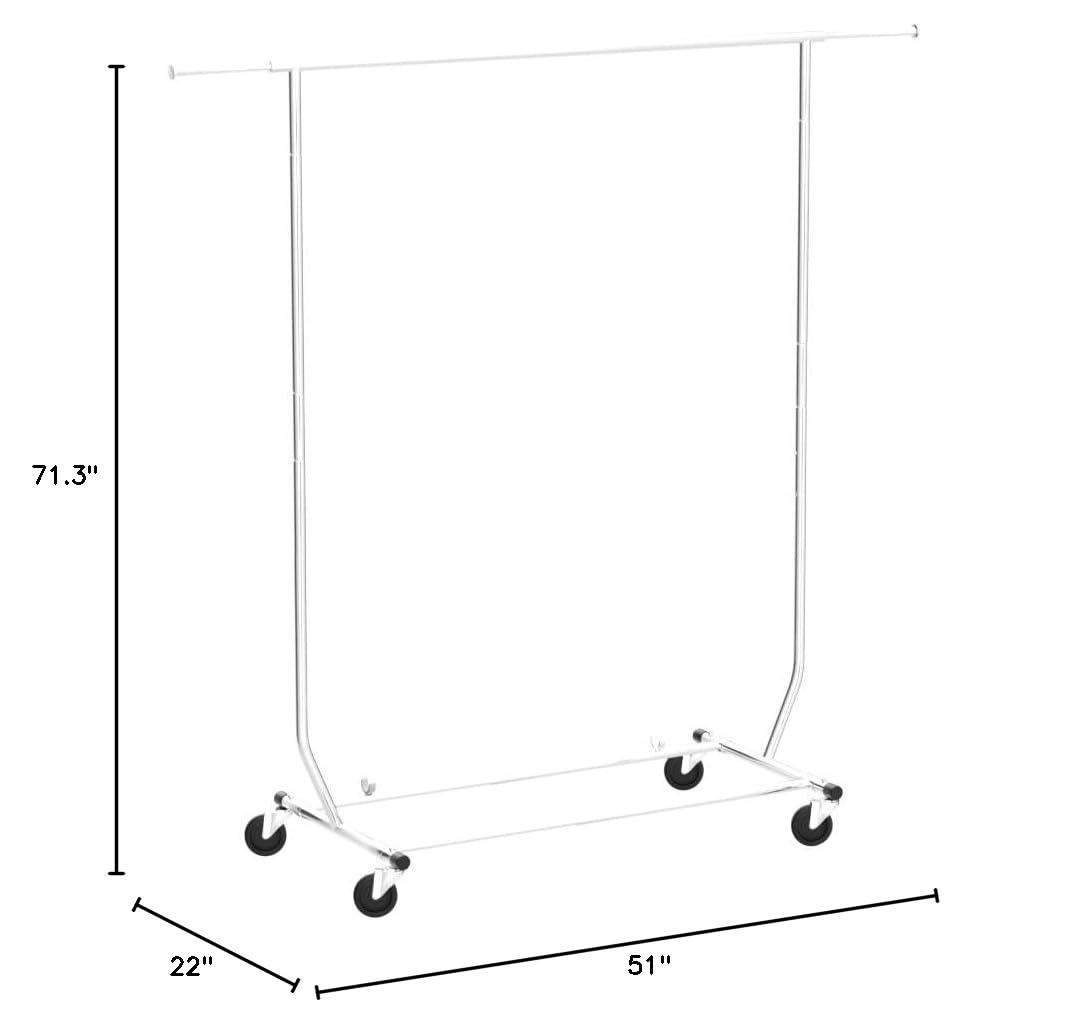 Whitmor Adjustable Rolling Garment Rack Collapsible Chrome