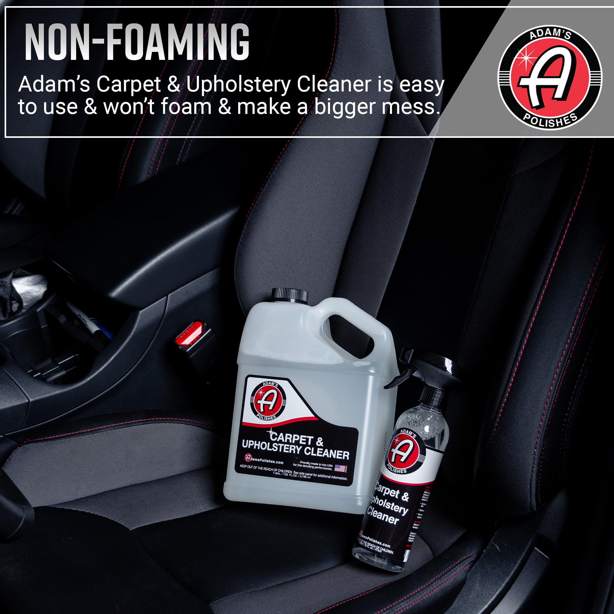 Adam's Carpet & Upholstery Cleaner (16oz) - Powerful Car Carpet Cleaner For Auto Detailing, Cloth, Upholstery & Fabric Interior Cleaner Solution, Stain Remover Shampoo For Car Seat, Floor Mats & More