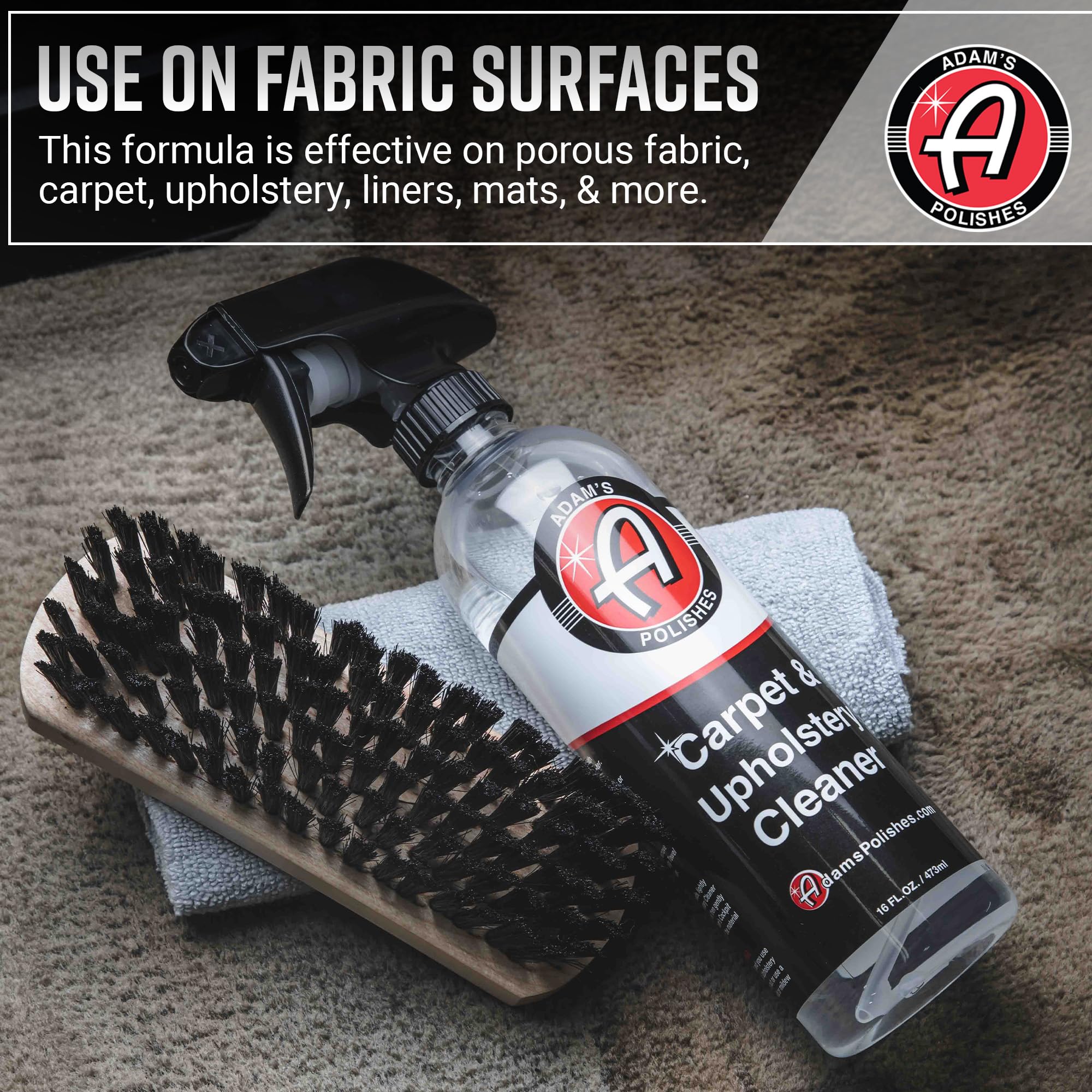 Adam's Carpet & Upholstery Cleaner (16oz) - Powerful Car Carpet Cleaner For Auto Detailing, Cloth, Upholstery & Fabric Interior Cleaner Solution, Stain Remover Shampoo For Car Seat, Floor Mats & More