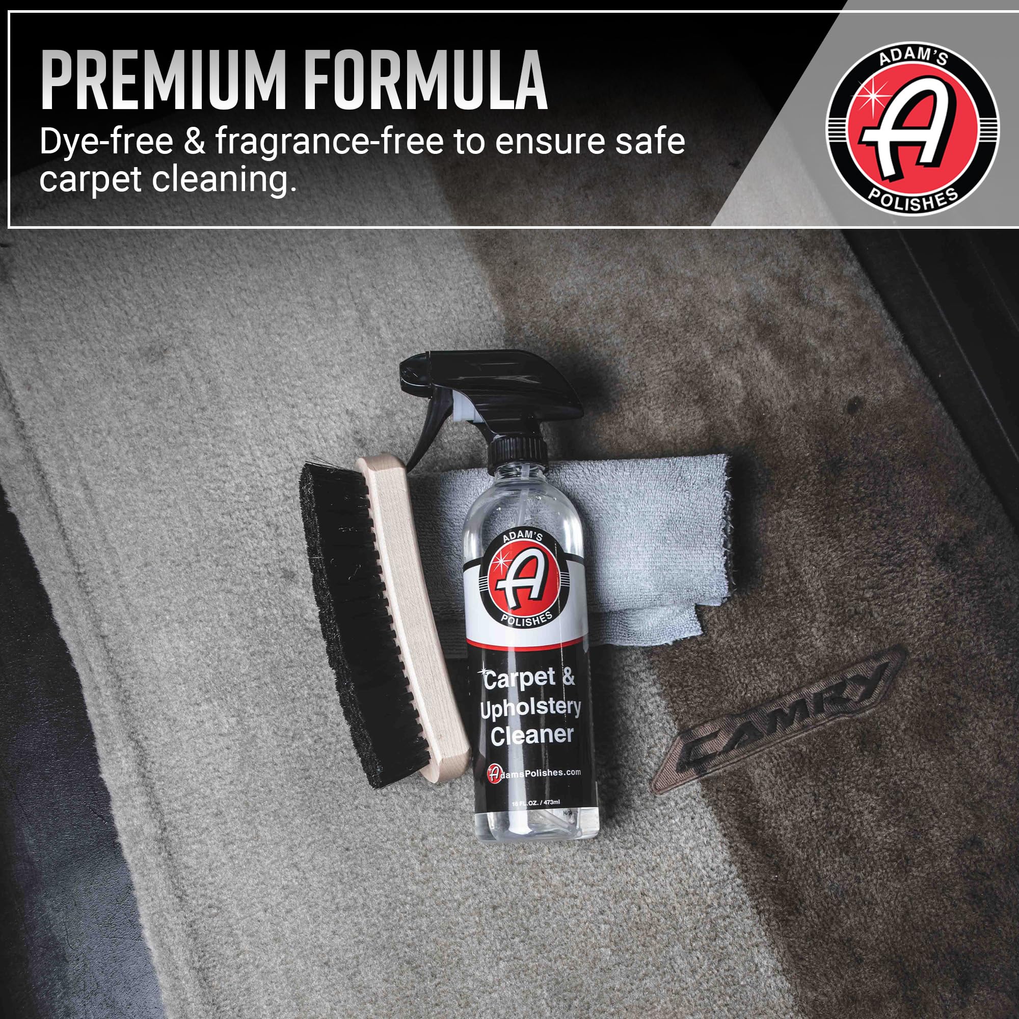 Adam's Carpet & Upholstery Cleaner (16oz) - Powerful Car Carpet Cleaner For Auto Detailing, Cloth, Upholstery & Fabric Interior Cleaner Solution, Stain Remover Shampoo For Car Seat, Floor Mats & More