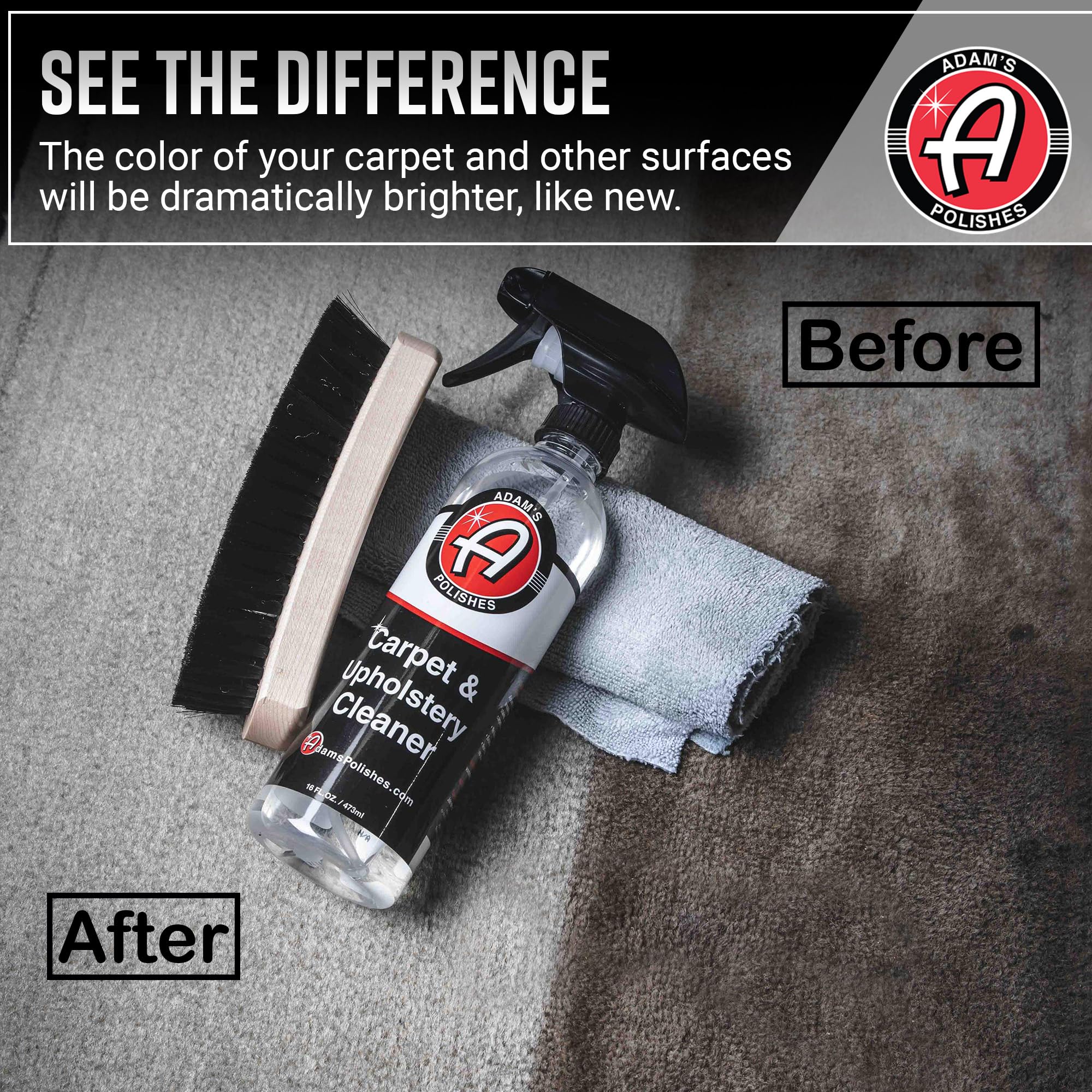 Adam's Carpet & Upholstery Cleaner (16oz) - Powerful Car Carpet Cleaner For Auto Detailing, Cloth, Upholstery & Fabric Interior Cleaner Solution, Stain Remover Shampoo For Car Seat, Floor Mats & More