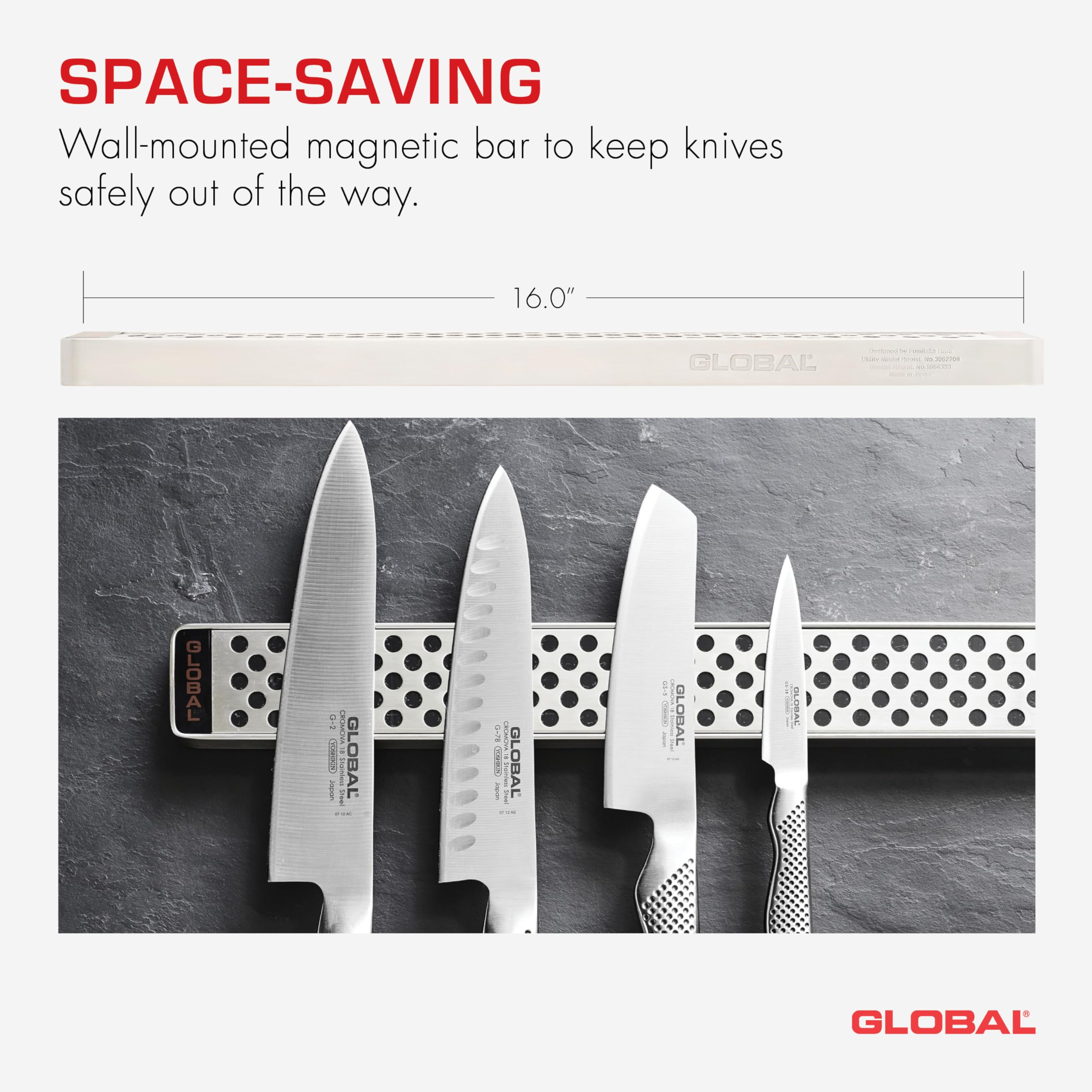 Global G-42/41, 16in Wall Magnetic Bar, Stainless Steel