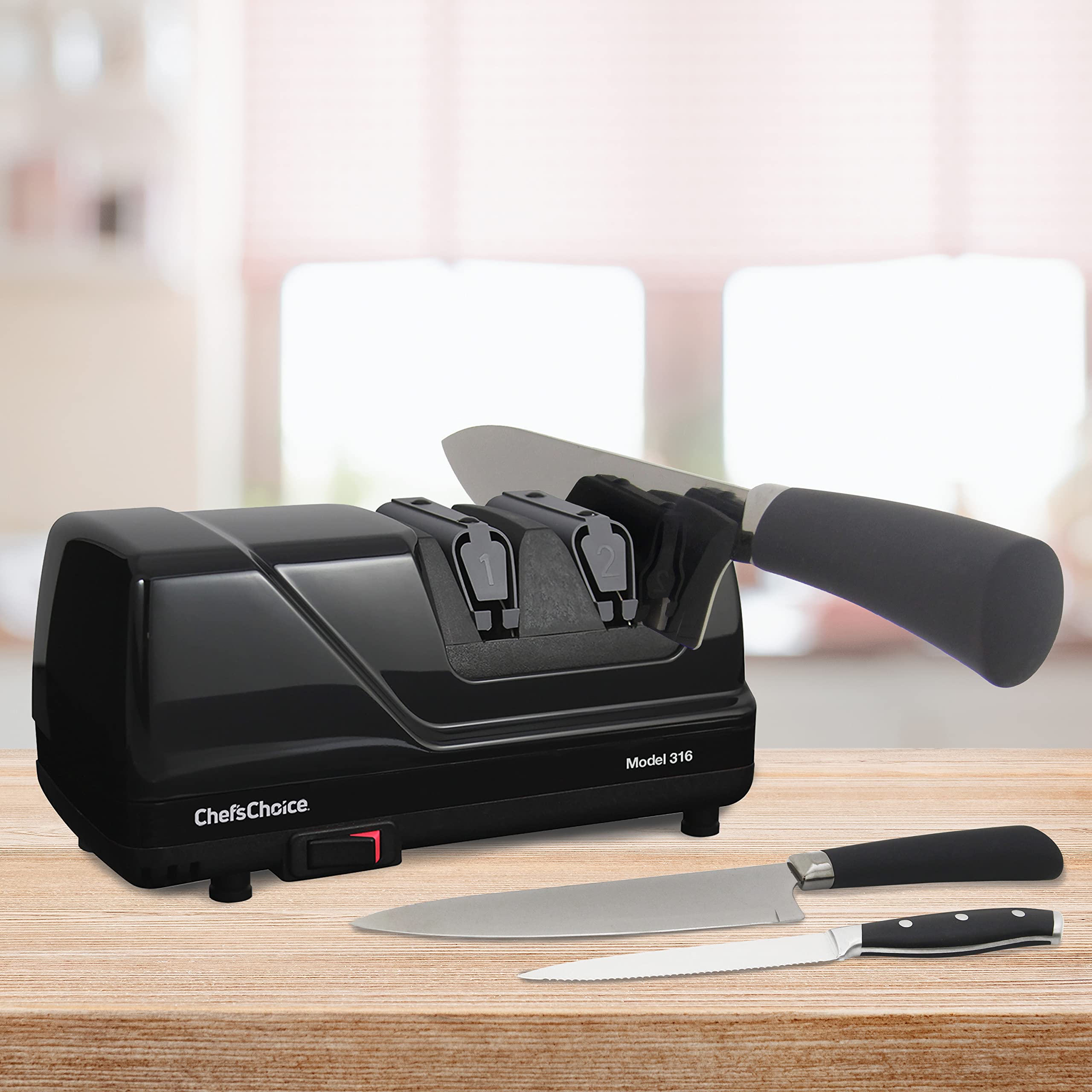 Chef'sChoice 316 Diamond Hone Knife Sharpener for 15-Degree Knives with Precision Guides to Sharpen Straight and Fine Edge Knives, 2-Stage, Black