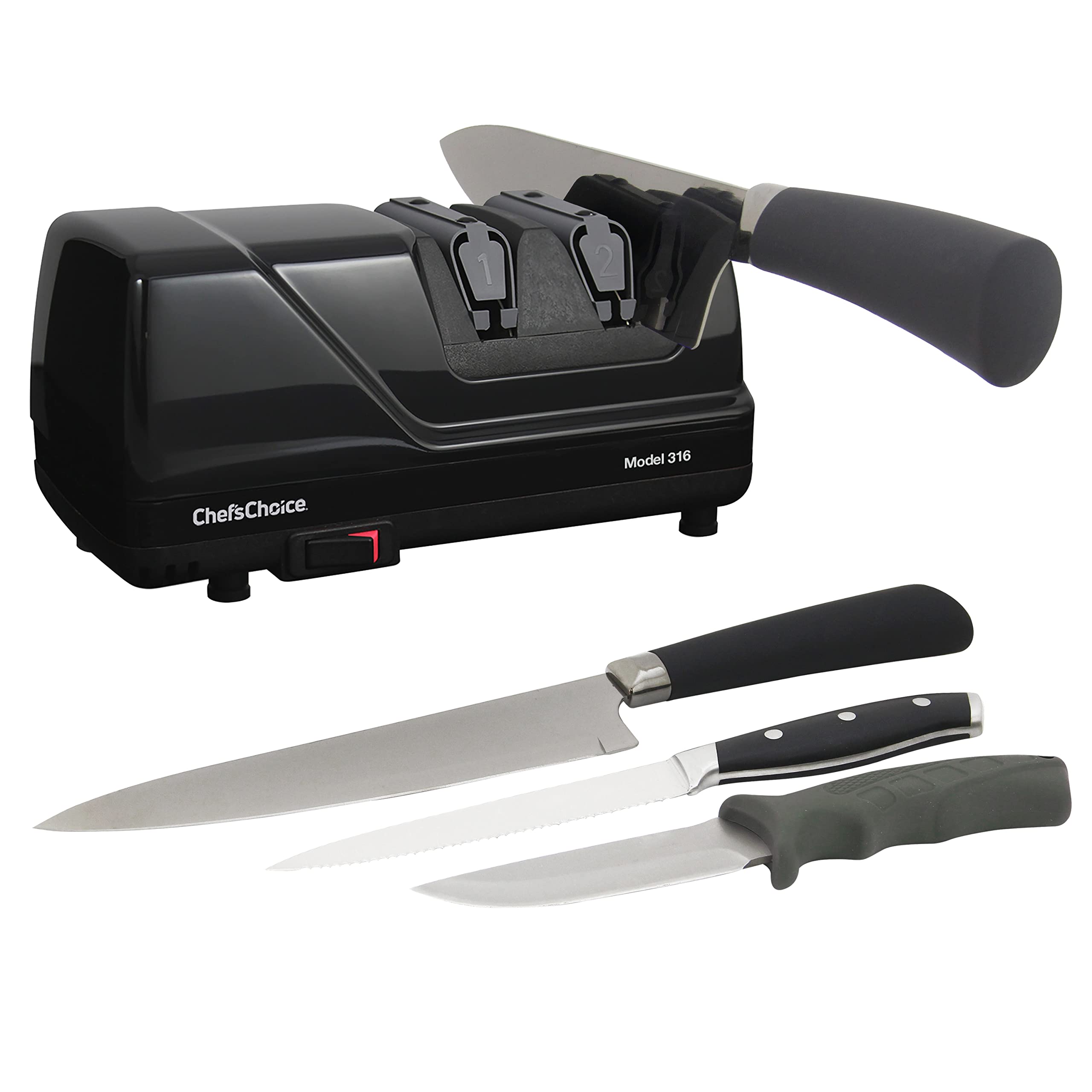 Chef'sChoice 316 Diamond Hone Knife Sharpener for 15-Degree Knives with Precision Guides to Sharpen Straight and Fine Edge Knives, 2-Stage, Black