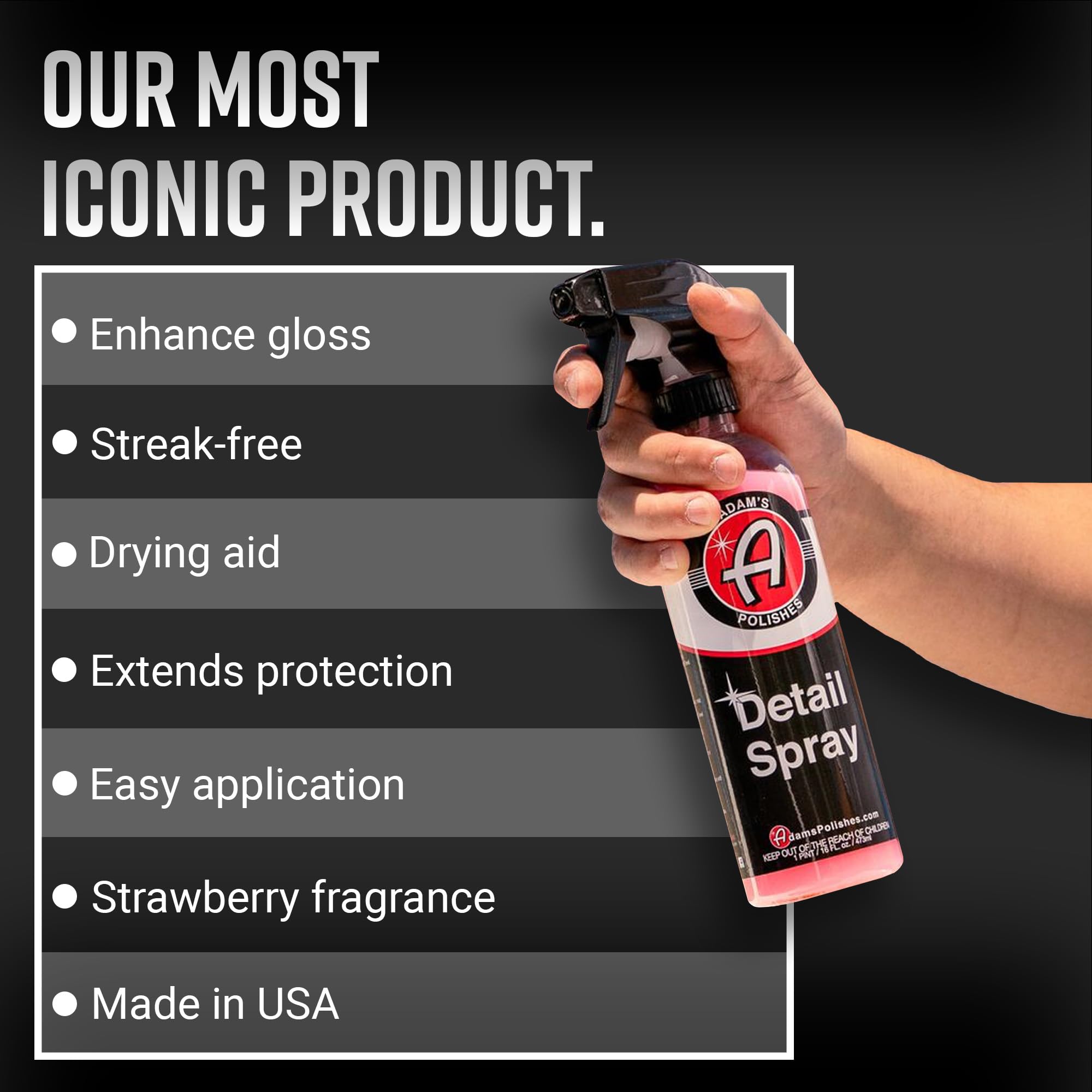 Adam's Detail Spray 16oz - Quick Waterless Detailer Spray for Car Detailing | Polisher Clay Bar & Car Wax Boosting Tech | Add Shine Gloss Depth Paint | Car Wash Kit & Dust Remover