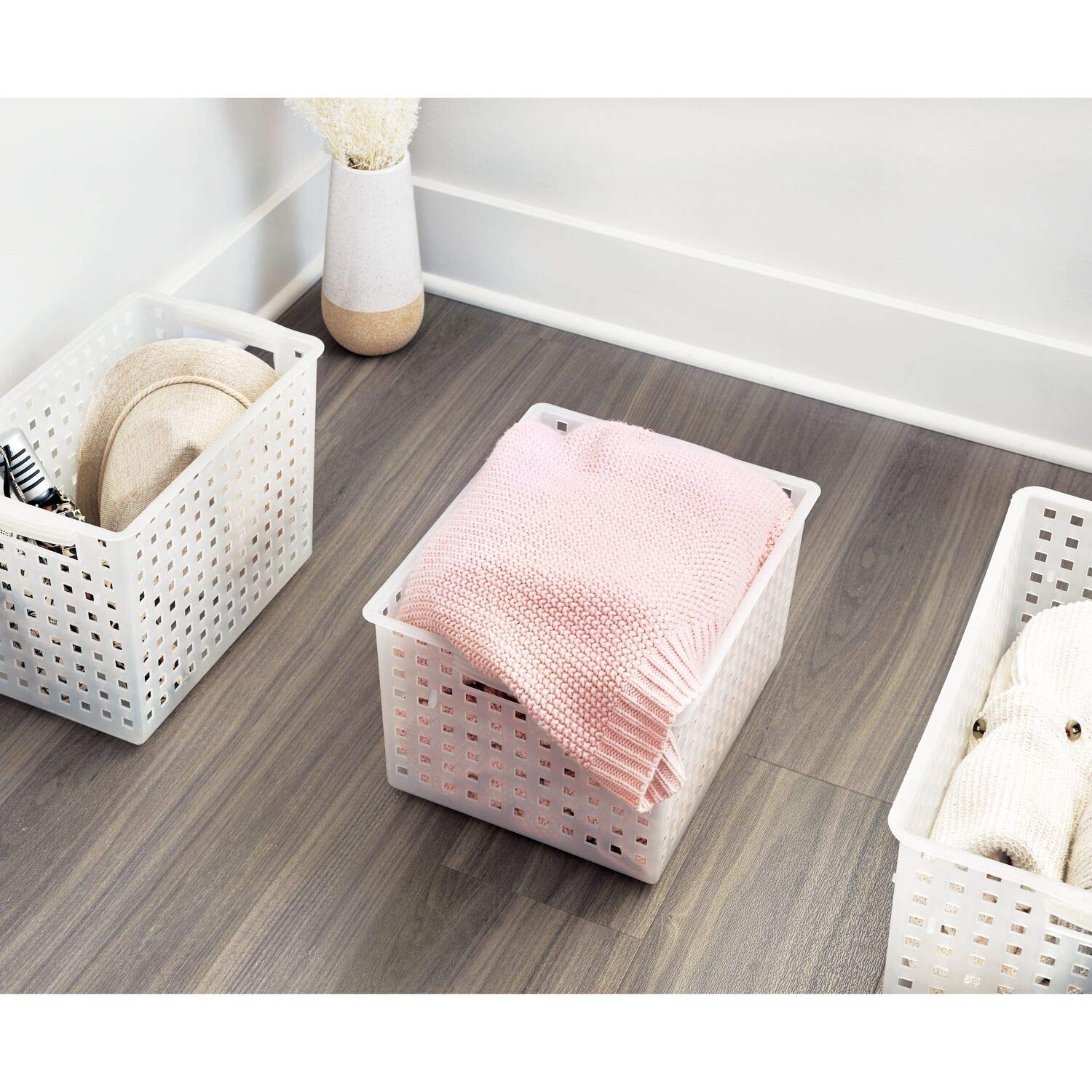 iDesign Modulon X/6 BPA-Free Recycled Plastic Large Stackable Basket, 11.2" x 14.3" x 8.1", Frost