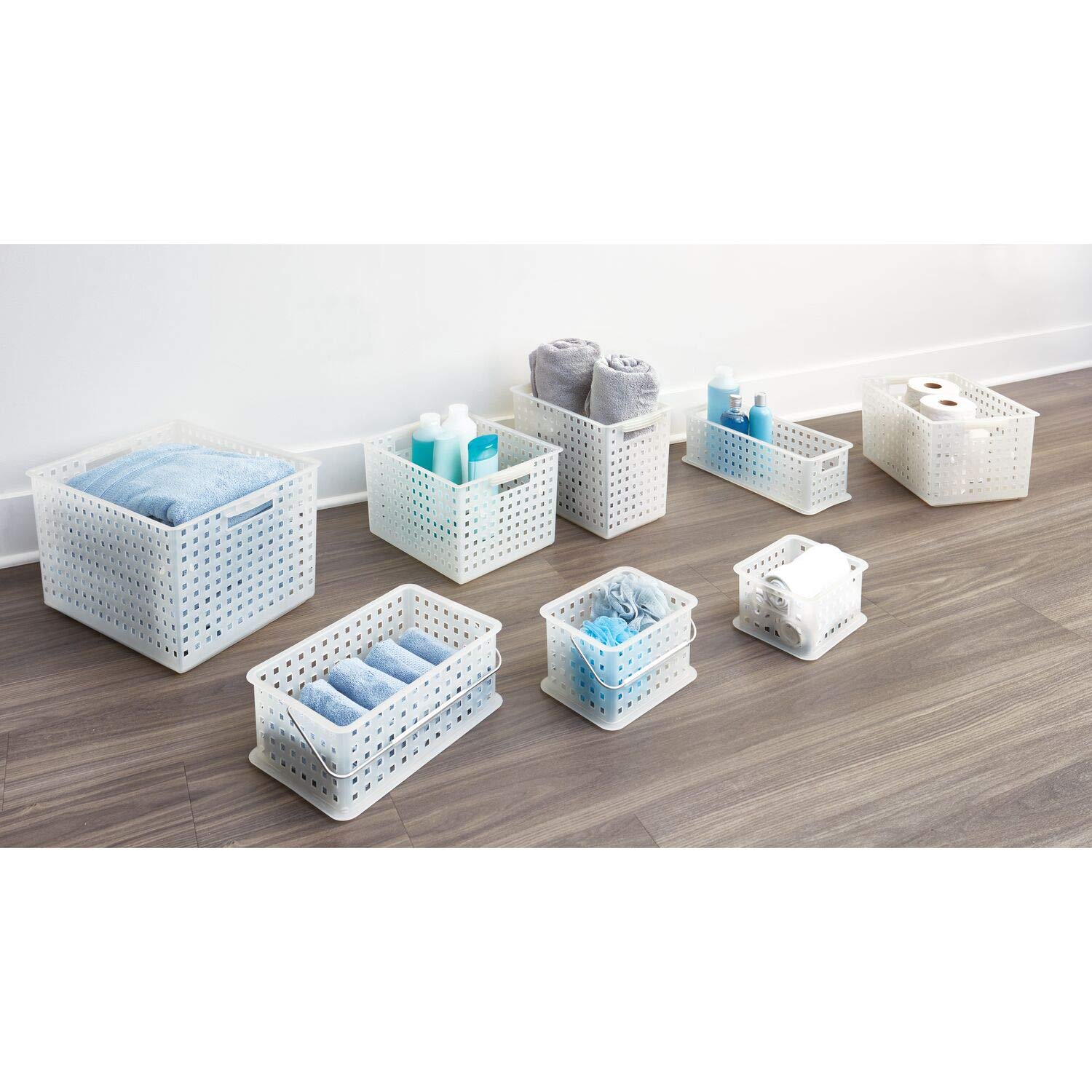 iDesign Modulon X/6 BPA-Free Recycled Plastic Large Stackable Basket, 11.2" x 14.3" x 8.1", Frost