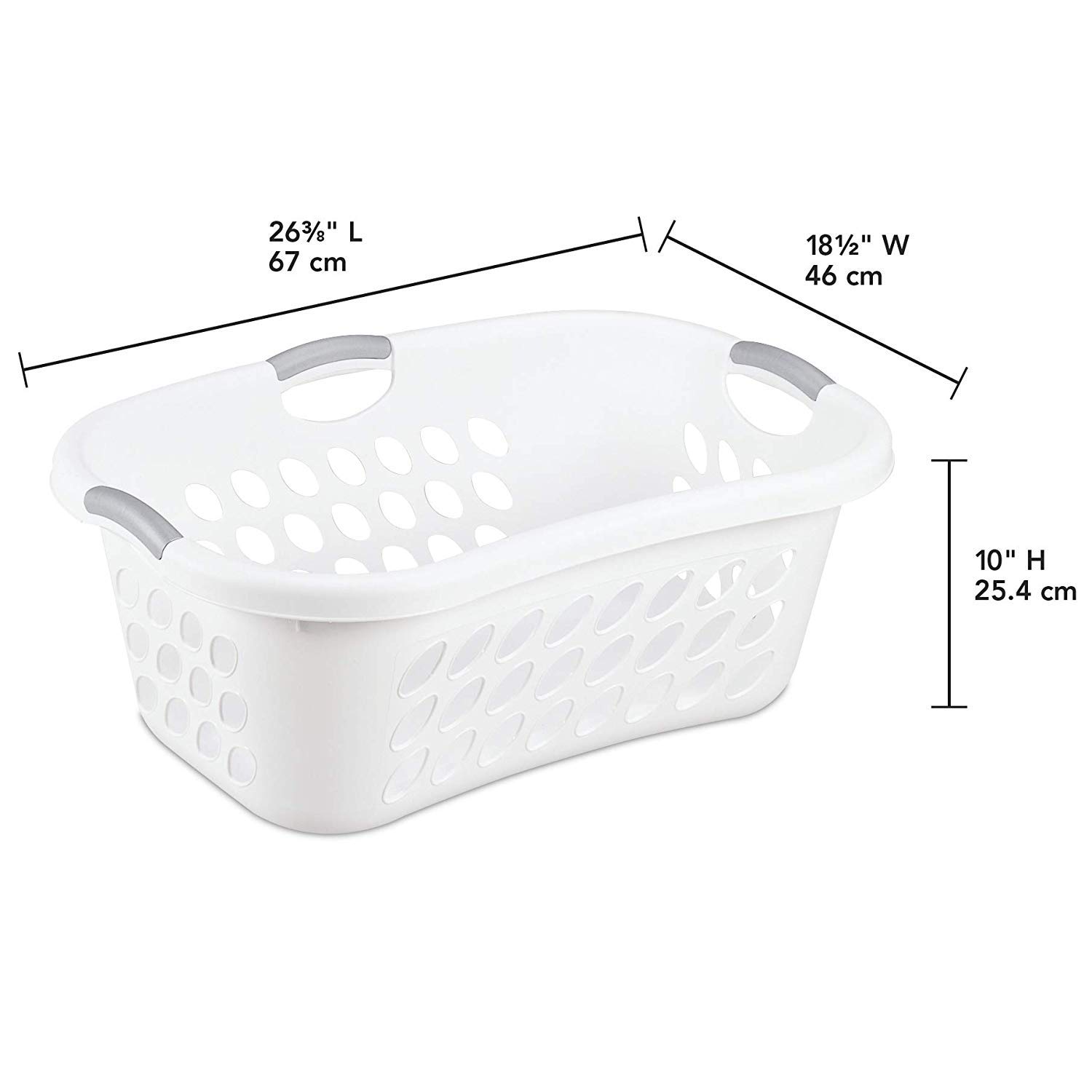 Hip Hold Plastci Laundry Basket, White with Titanium Handles