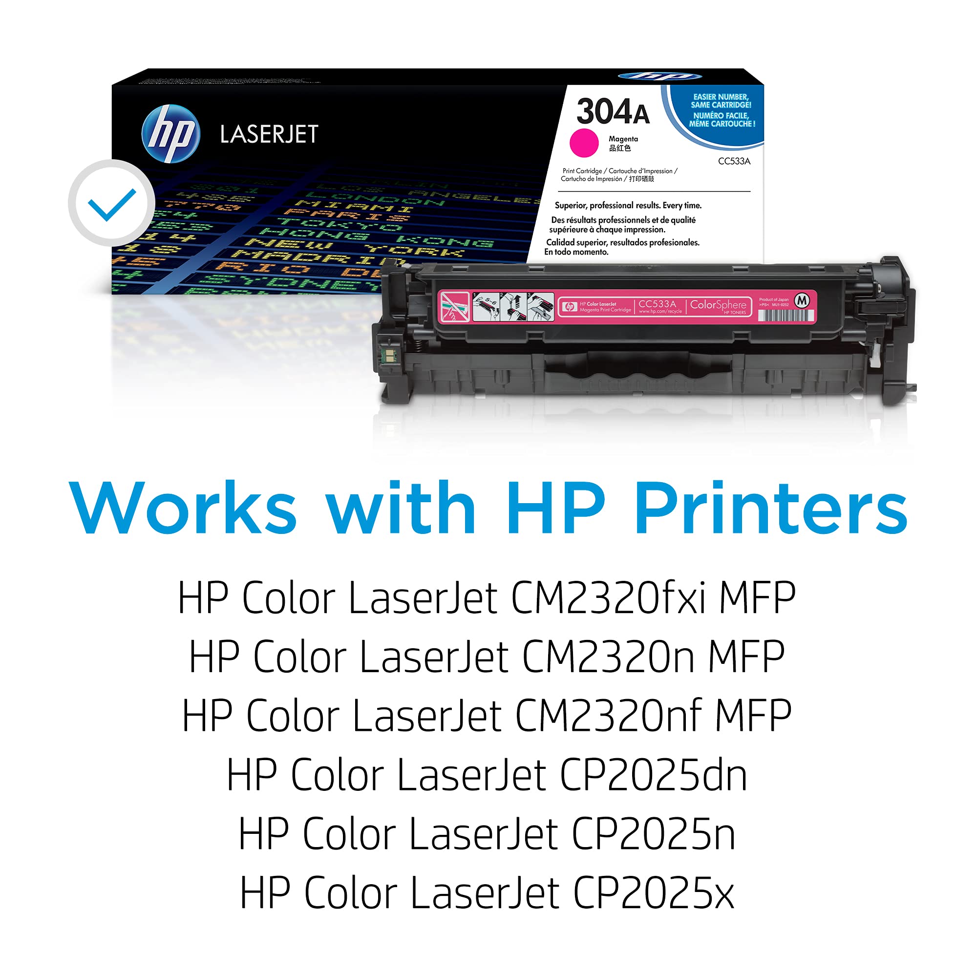 Original HP 304A Magenta Toner Cartridge | Works with HP Color LaserJet CM2320 MFP, HP Color LaserJet CP2025 Series | CC533A