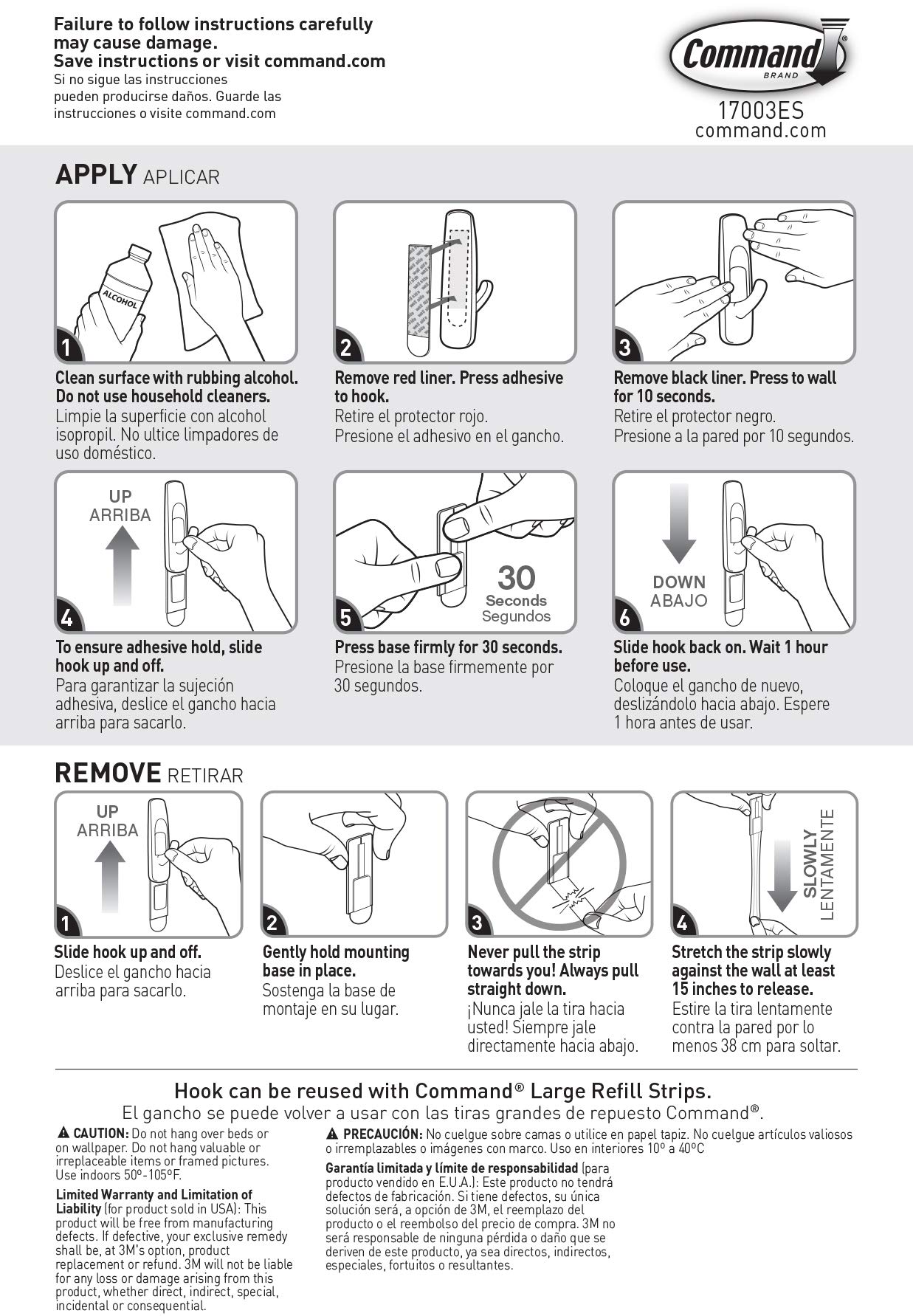Command Large Utility Hook, White, 1-Hook, 2-Strips (17003ES)