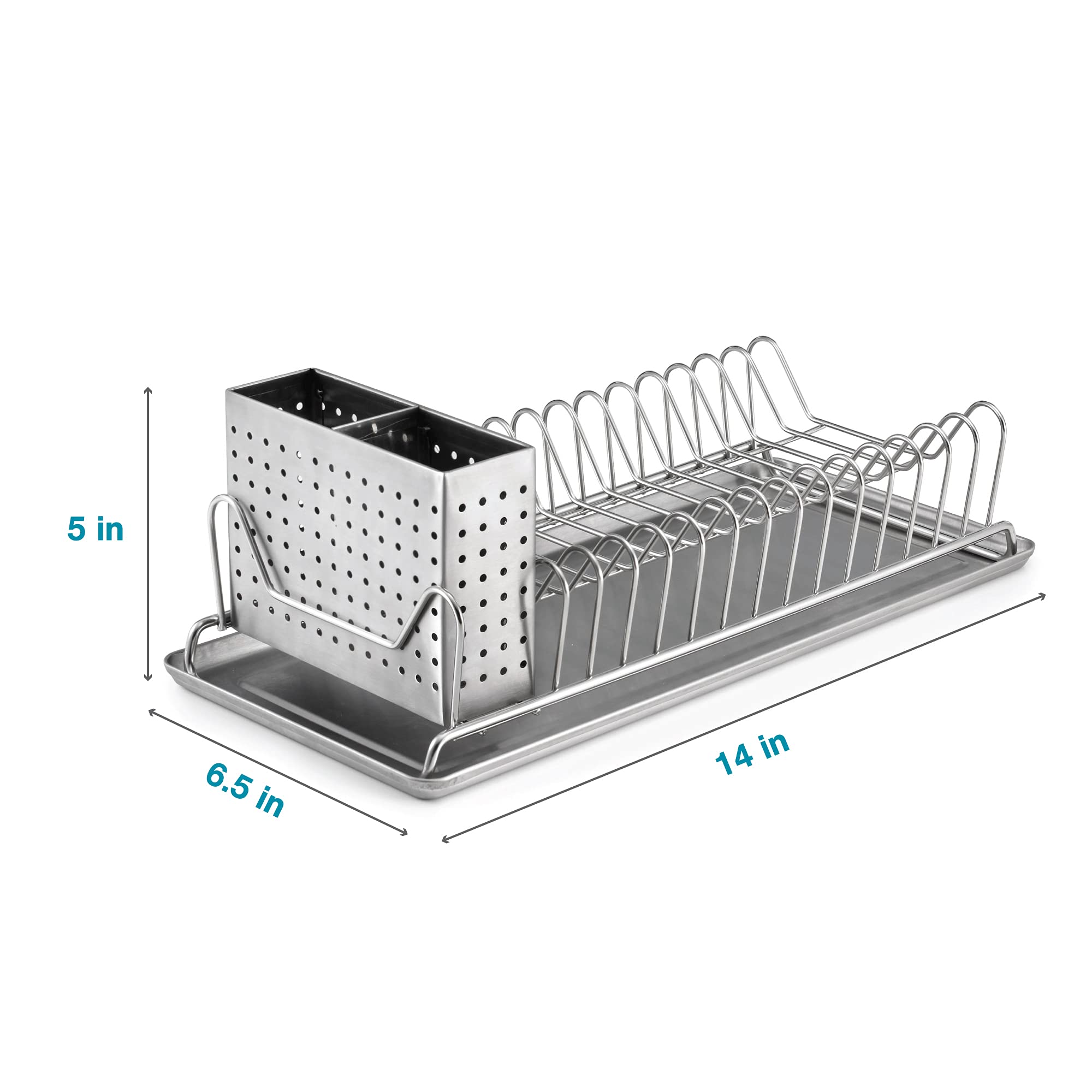 Polder 3-Piece Compact Dish Rack Includes Utensil Holder, Wire Rack and Rimmed Catch Tray - 100% Stainless Stel