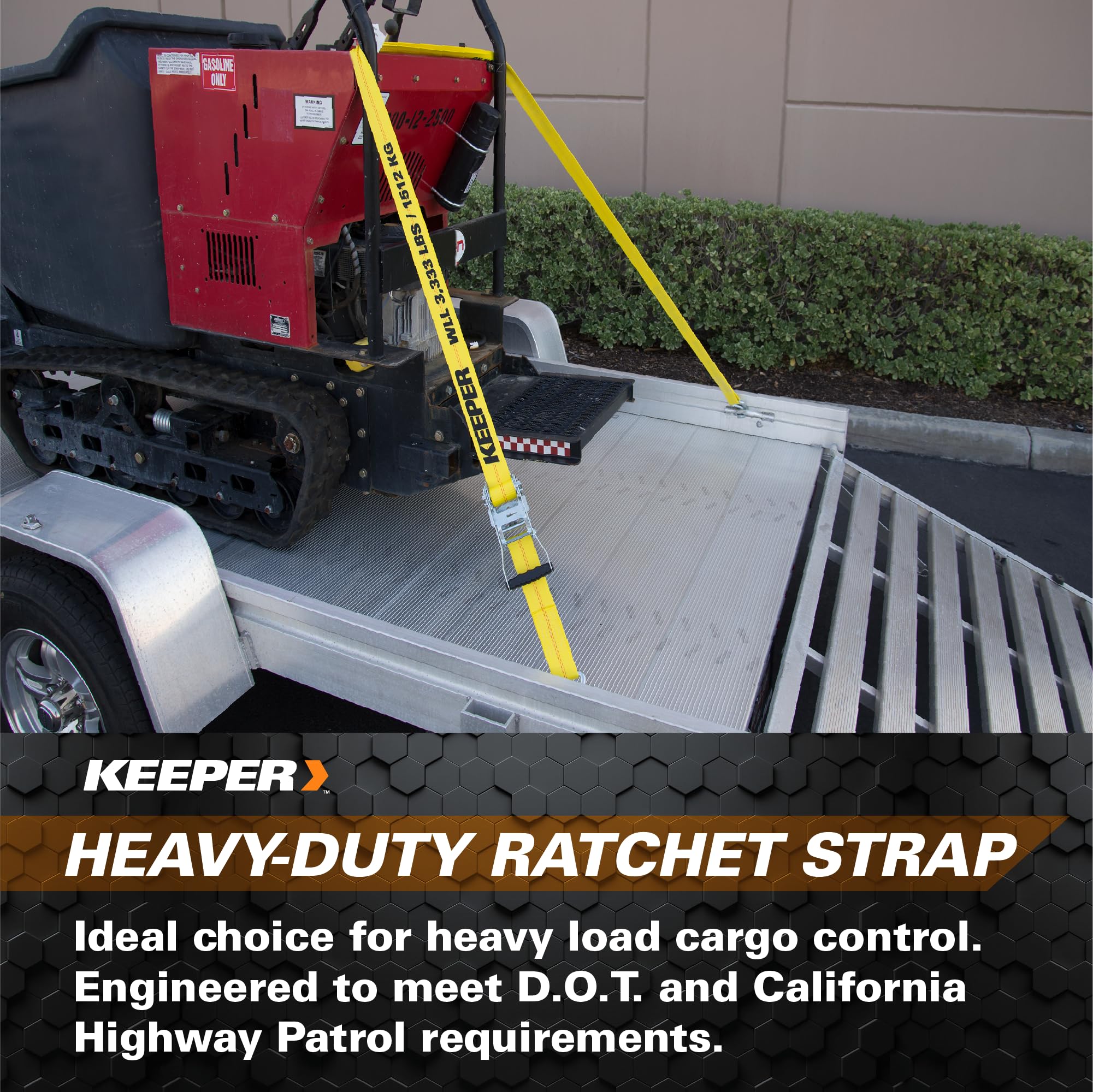 KEEPER 04622 Heavy Duty 27' x 2'' Ratcheting Tie Down, 10,000 lbs Rated Capacity with Double J-Hooks, yellow, "1.5"" x 1.5"" x 0.75"""