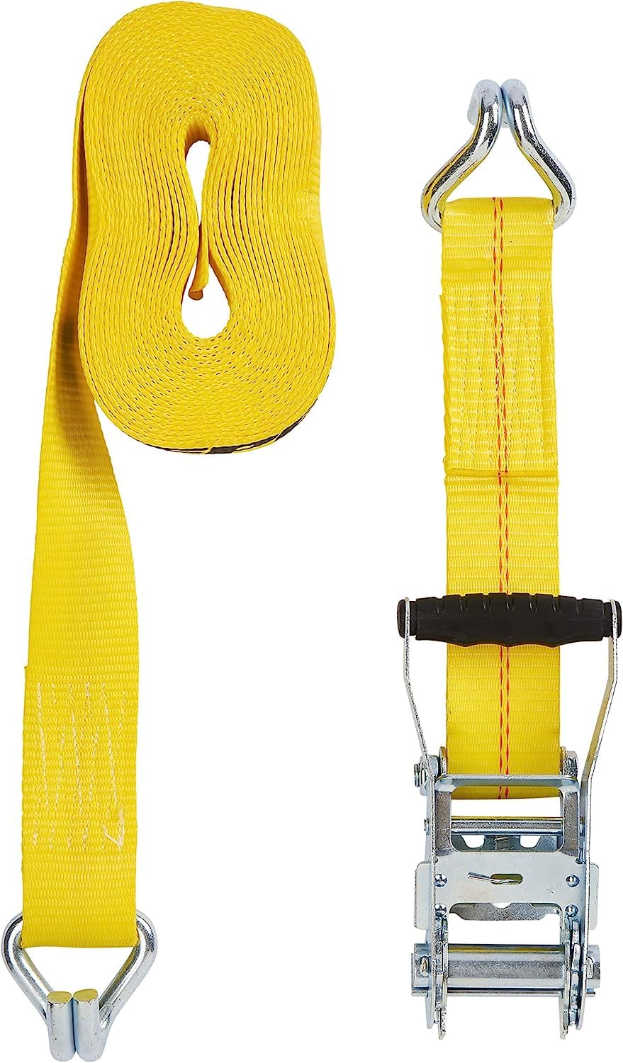 KEEPER 04622 Heavy Duty 27' x 2'' Ratcheting Tie Down, 10,000 lbs Rated Capacity with Double J-Hooks, yellow, "1.5"" x 1.5"" x 0.75"""