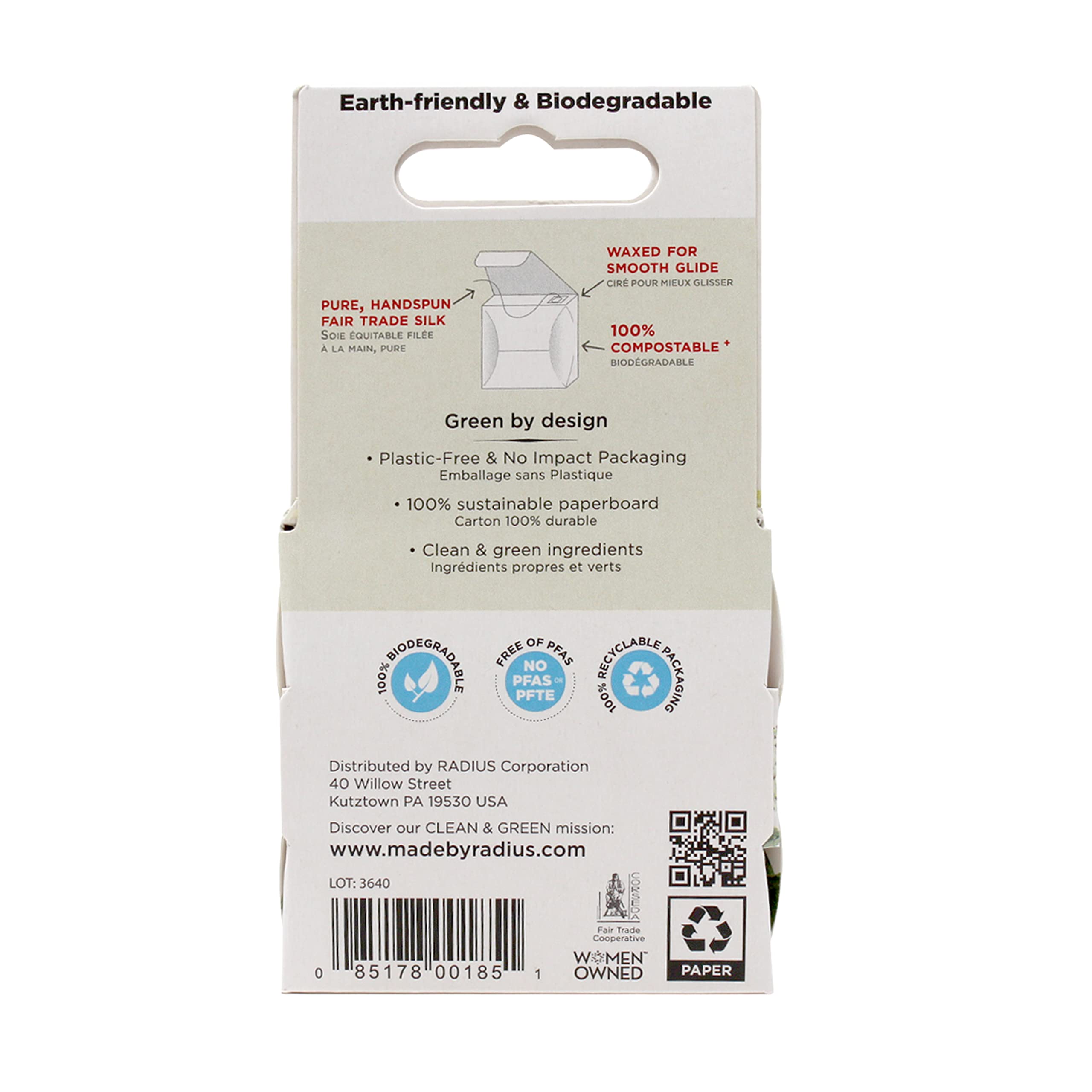 RADIUS Natural Unscented Silk Dental Floss 33 Yards Compostable Non-Toxic Oral Care & Designed to Help Fight Plaque Clear - Pack of 3