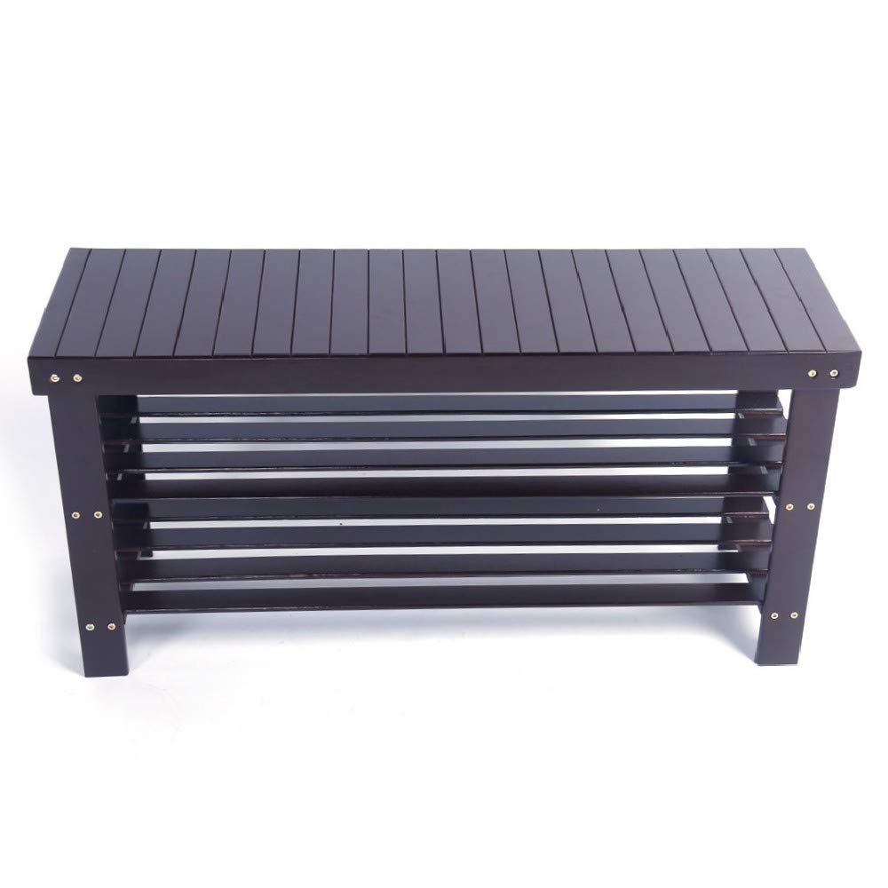 SoSo-BanTian1989 Espresso Finish Bamboo 3-Tier Shoe Bench, Bathroom Living Room Entryway Furniture