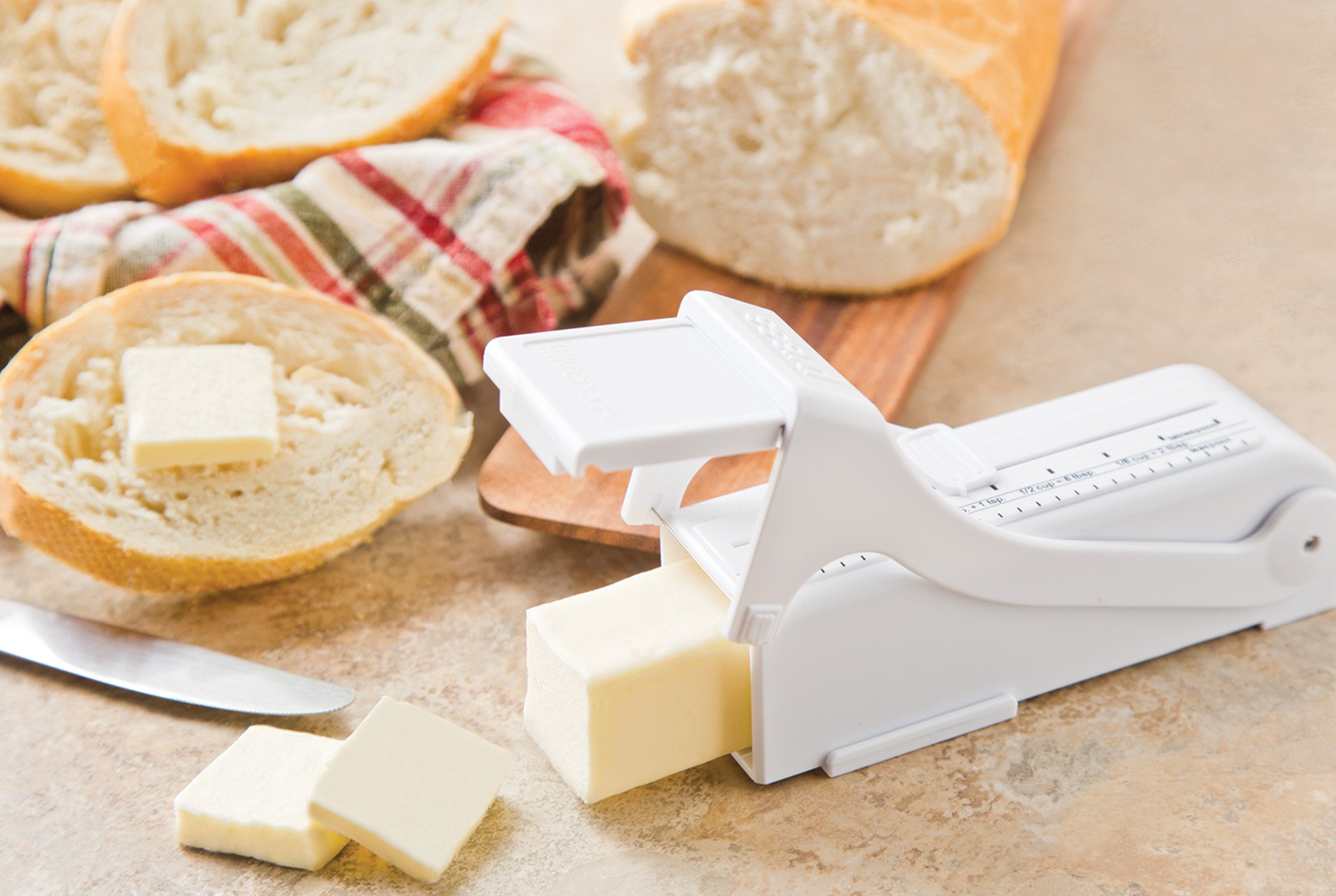 KitchenArt Buttermate Butter Cutter Slicer, Measuring Dispenser and Keeper, White