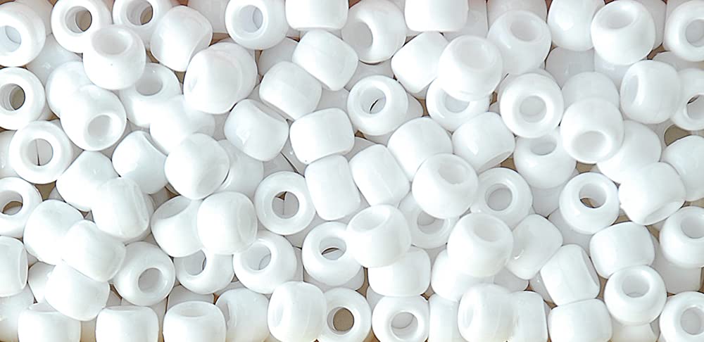 The Beadery 6 by 9mm Barrel Pony Bead, White, 900-Pieces