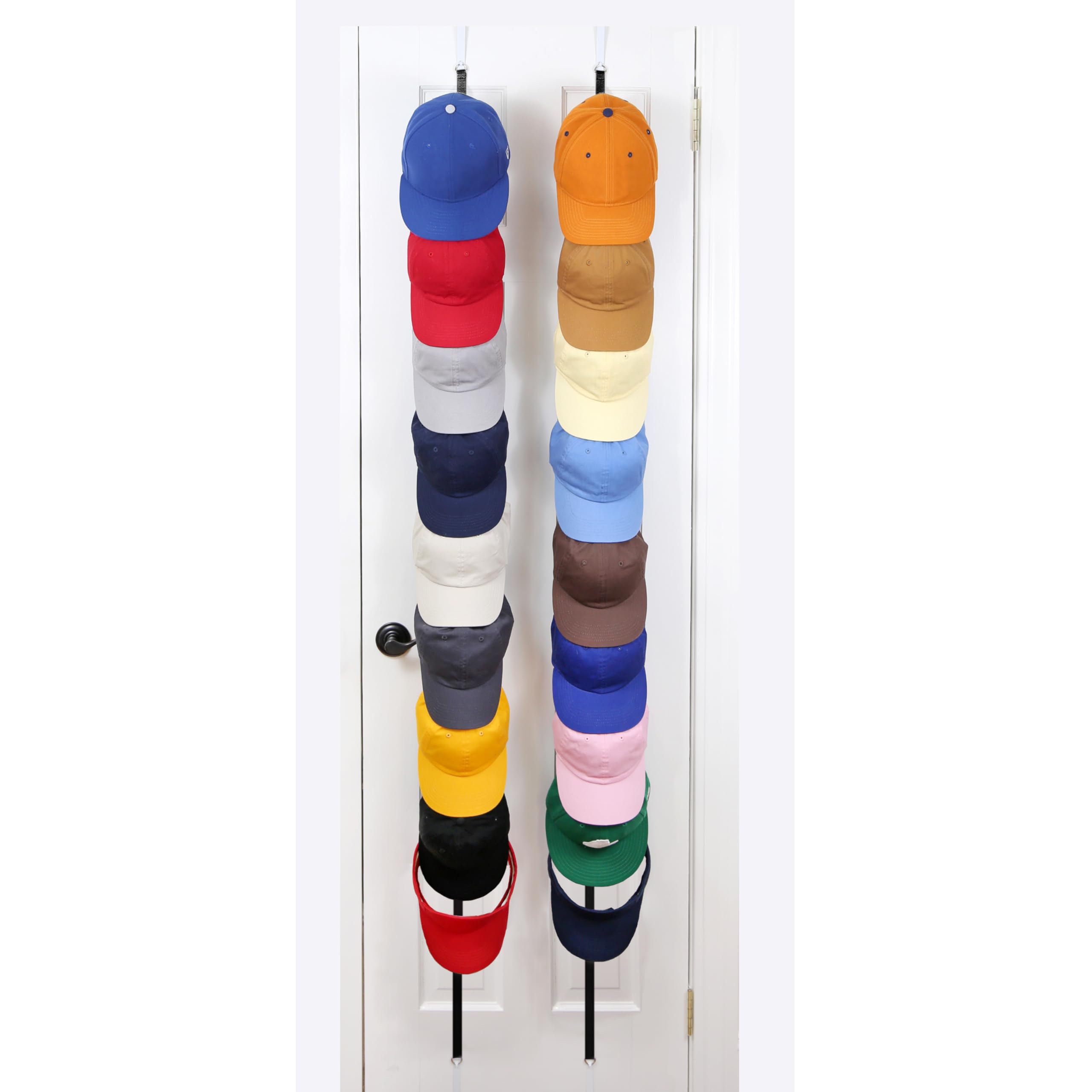 Perfect Curve CapRack18 Over-The-Door Hat Rack and Organizer |Baseball Cap Rack |Hat Rack Stand |Over The Door Hat Rack |Hat Rack For Door |Hat Rack For Closet |Two Straps |Holds Up To 18 Caps |Black