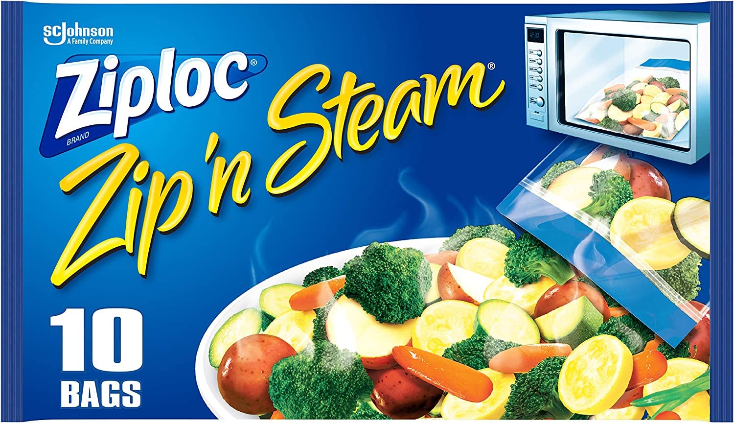 Ziploc Zip 'n Steam Microwave Cooking Bags, Medium 10-Count (Pack of 6)