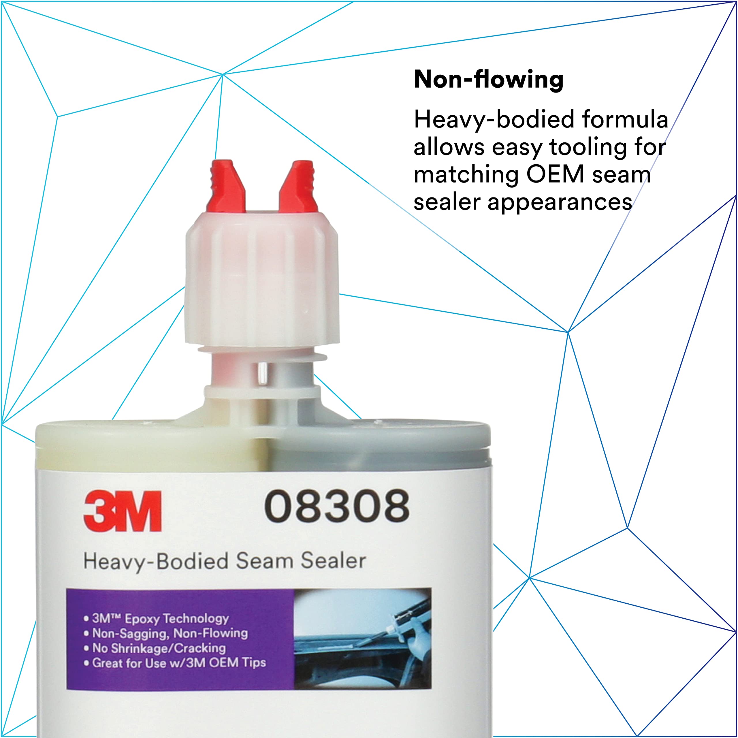 3M Heavy-Bodied Seam Sealer, 08308, Two-Part, Self-Mixing, Automotive Epoxy, 200 ml/6.75 fl oz Cartridge , White