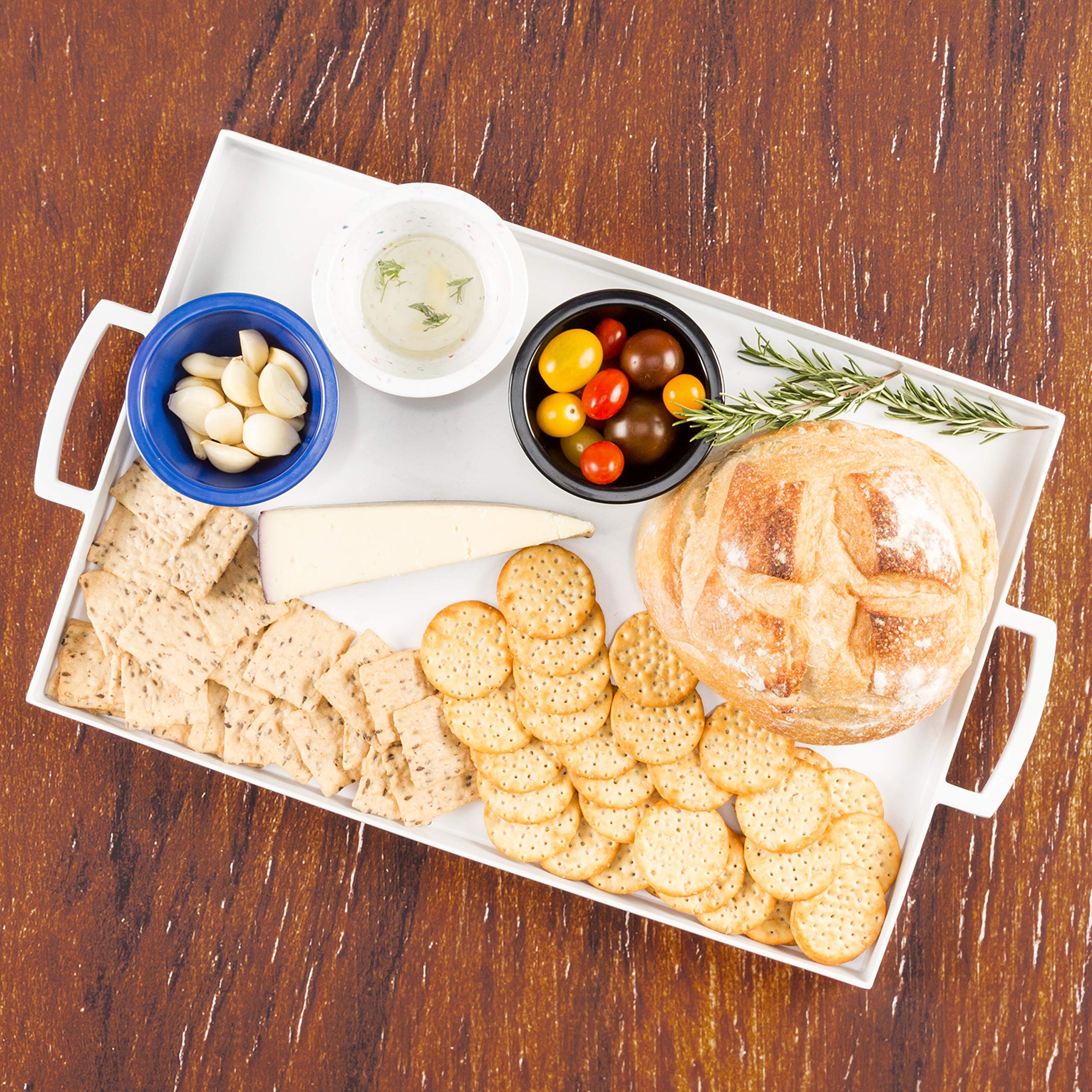 Zak Designs, White Large Rectangle Meeme Melamine Serving Tray, Easy to Hold with Modular Design, Perfect Kitchen Dinnerware for Indoor/Outdoor Activities
