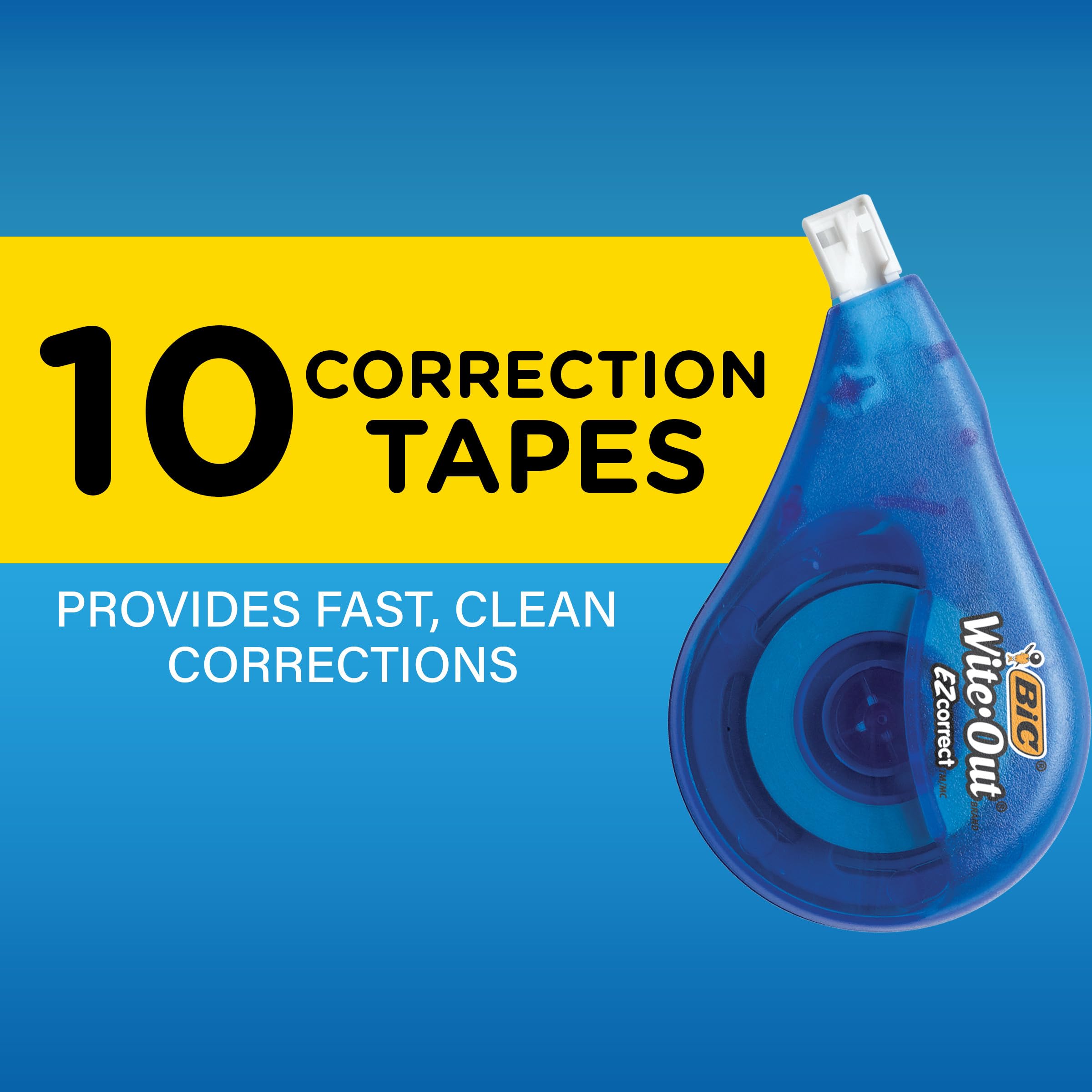 BIC Wite-Out Brand EZ Correct Correction Tape, 39.3 Feet, 10-Count Pack of white Correction Tape, Fast, Clean and Easy to Use Tear-Resistant Tape Office or School Supplies