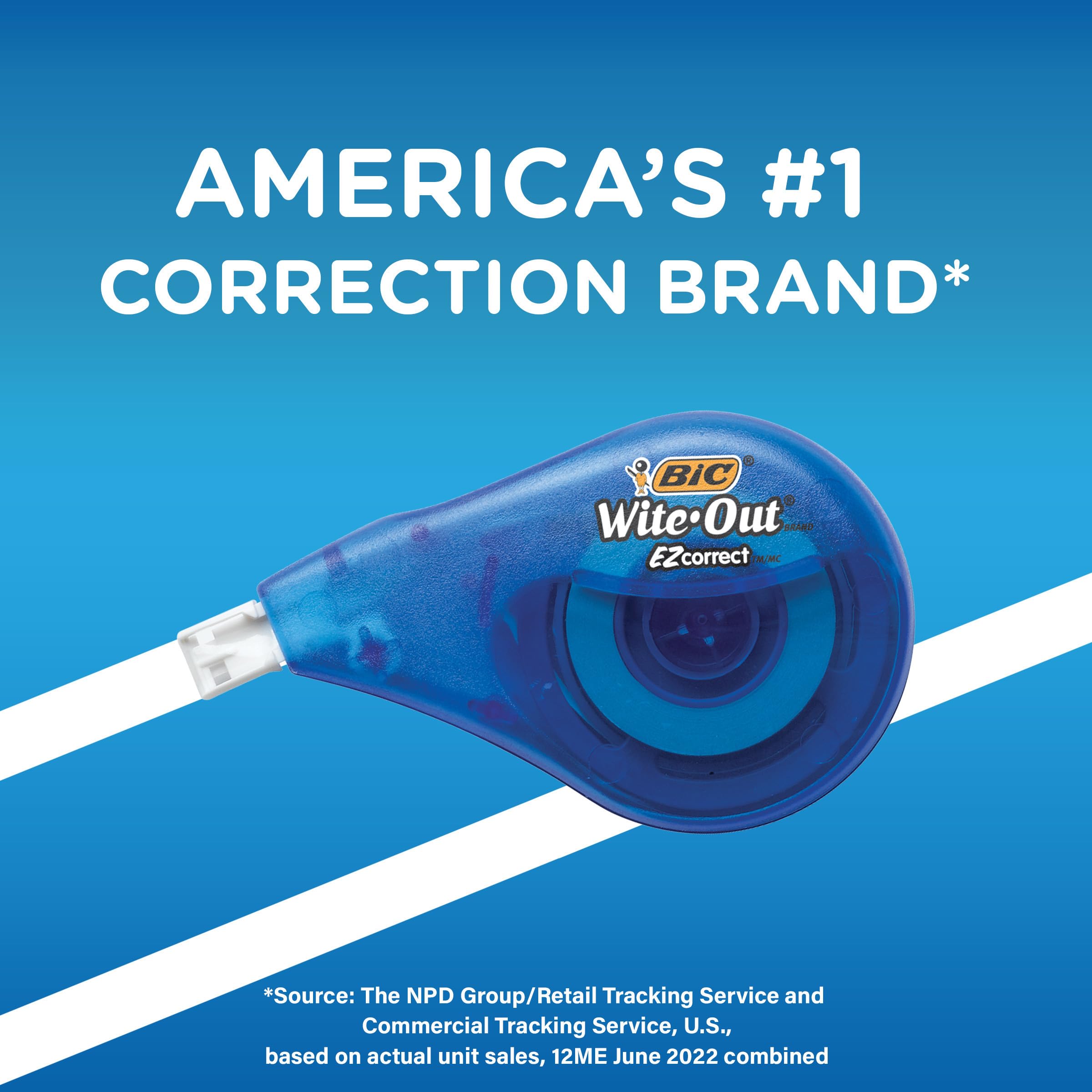 BIC Wite-Out Brand EZ Correct Correction Tape, 39.3 Feet, 10-Count Pack of white Correction Tape, Fast, Clean and Easy to Use Tear-Resistant Tape Office or School Supplies