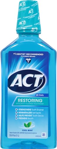 ACT Restoring Fluoride Mouthwash 33.8 fl. oz. Strengthens Tooth Enamel, Cool Mint