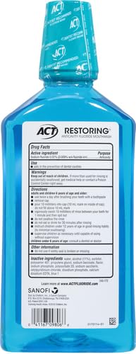 ACT Restoring Fluoride Mouthwash 33.8 fl. oz. Strengthens Tooth Enamel, Cool Mint