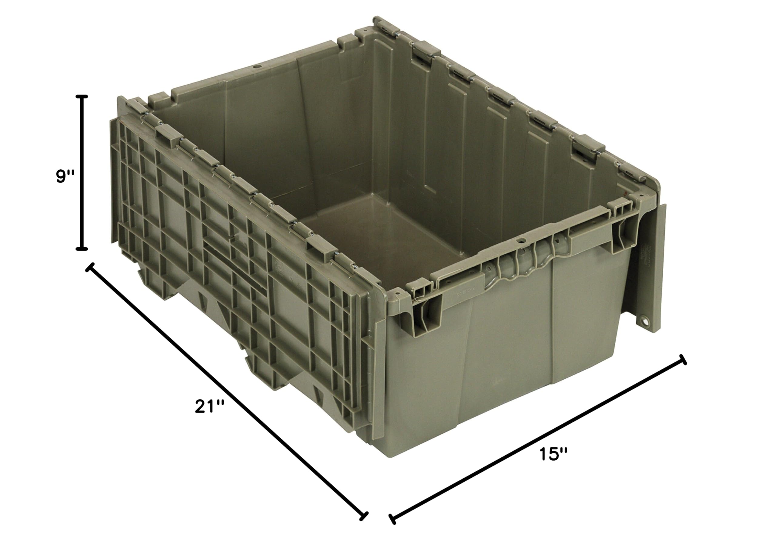 Quantum QDC2115-9 Plastic Storage Container with Attached Flip-Top Lid, 21" x 15" x 9", Gray